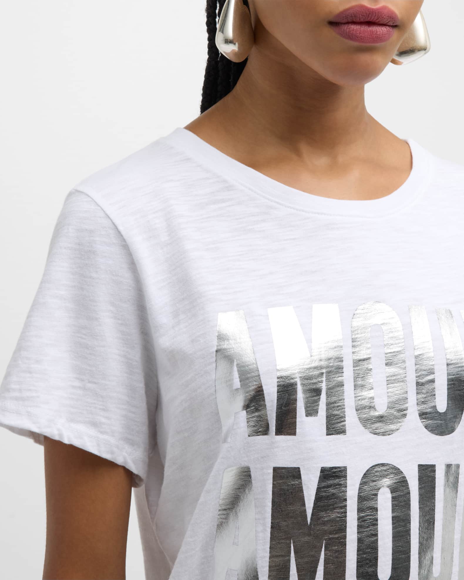 Cinq a Sept Amour Foiled Print Short-Sleeve Cotton Tee | Neiman Marcus