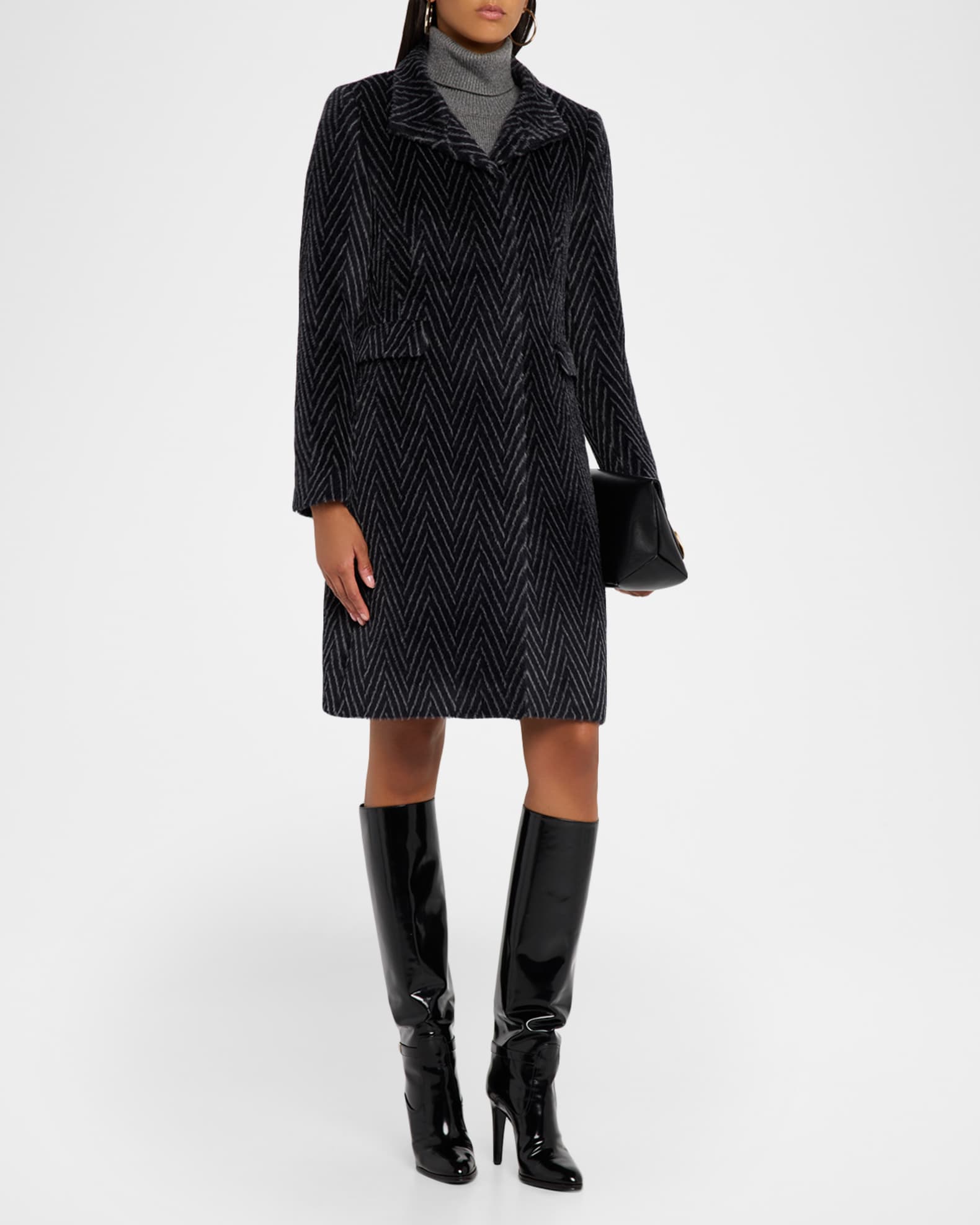 CHIARULLI Feronia Chevron Wool One-Button Coat | Neiman Marcus
