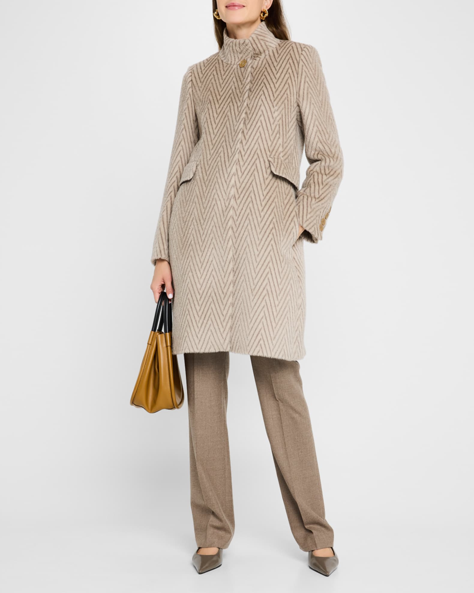 CHIARULLI Feronia Chevron Wool One-Button Coat | Neiman Marcus