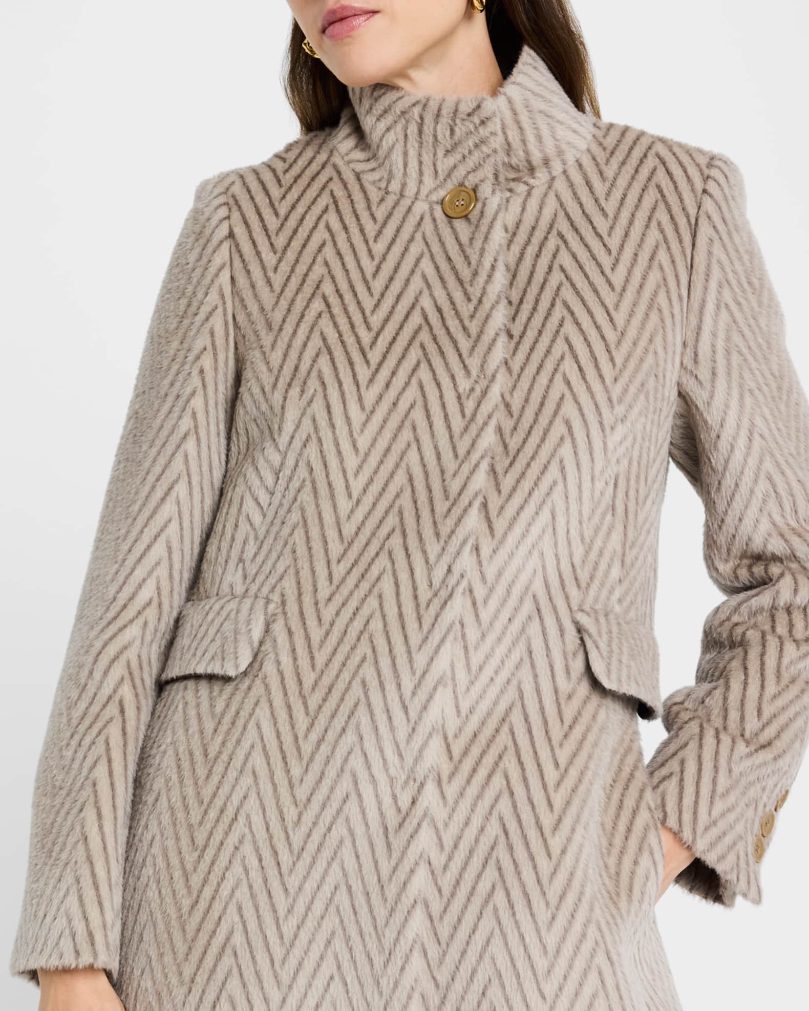 CHIARULLI Feronia Chevron Wool One-Button Coat | Neiman Marcus