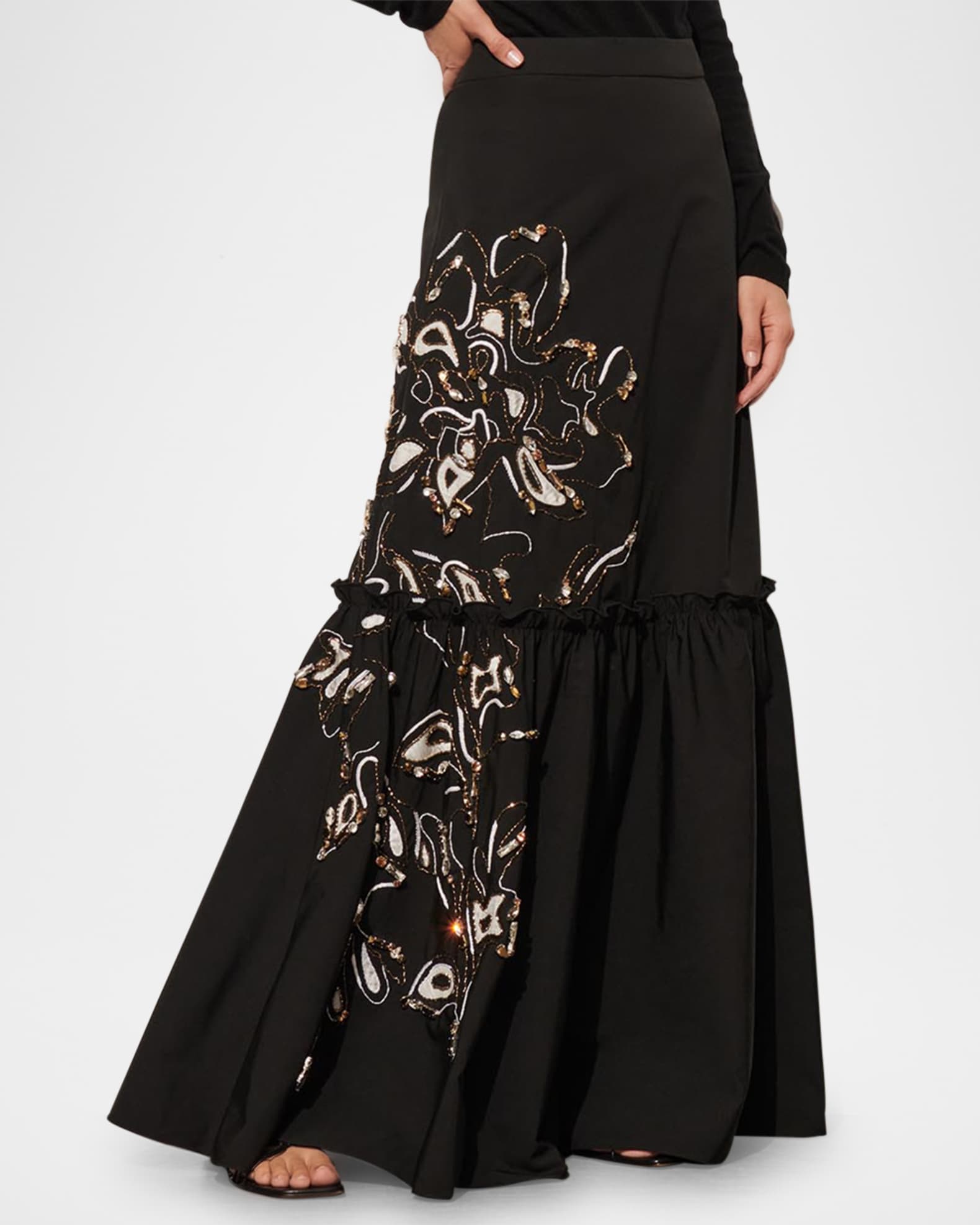 Figue Jordan Crystal Tiered Maxi Skirt | Neiman Marcus