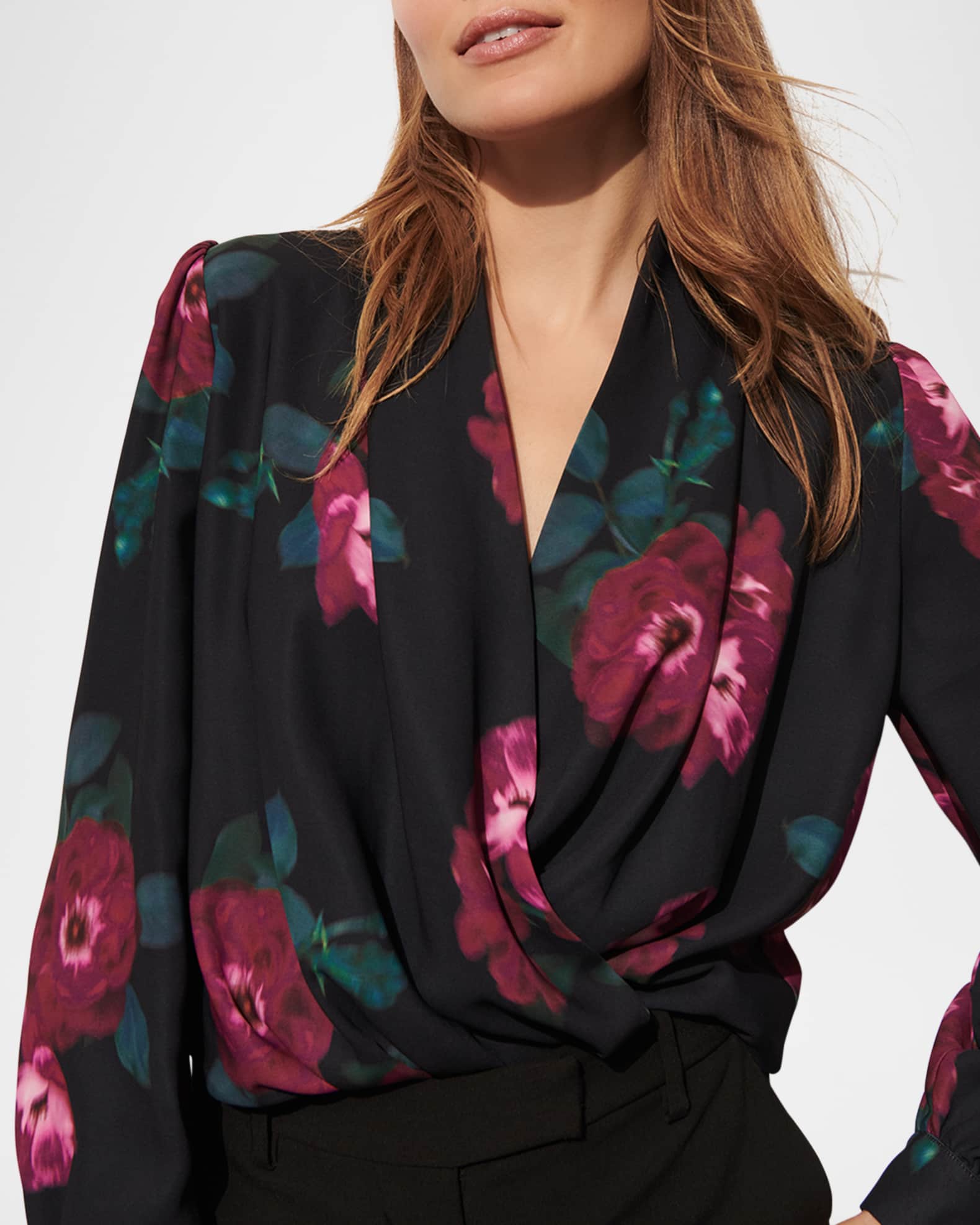 Figue Jackie Floral Draped Long-Sleeve Wrap Top | Neiman Marcus