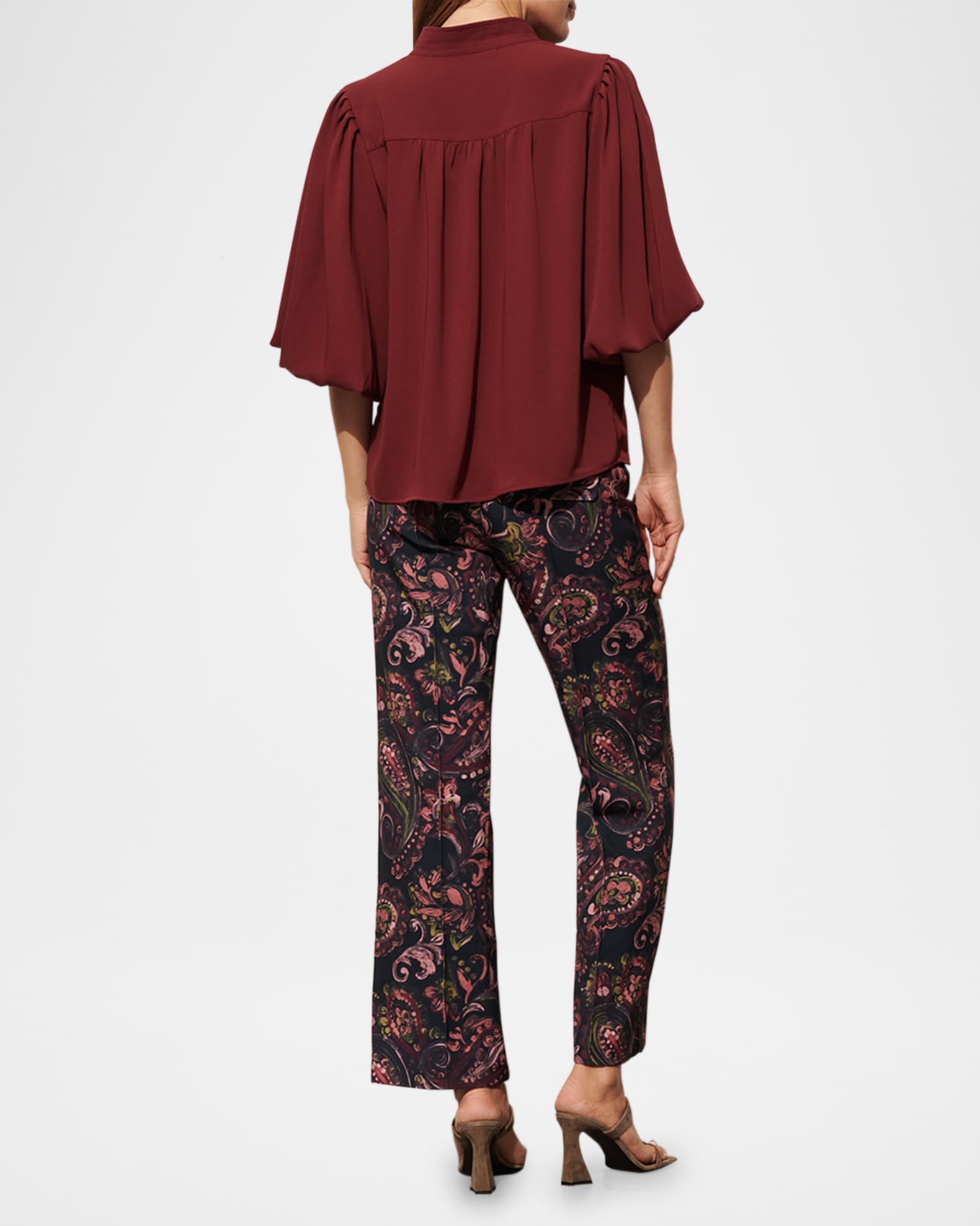 Figue Dani Lantern-Sleeve Split-Neck Top | Neiman Marcus