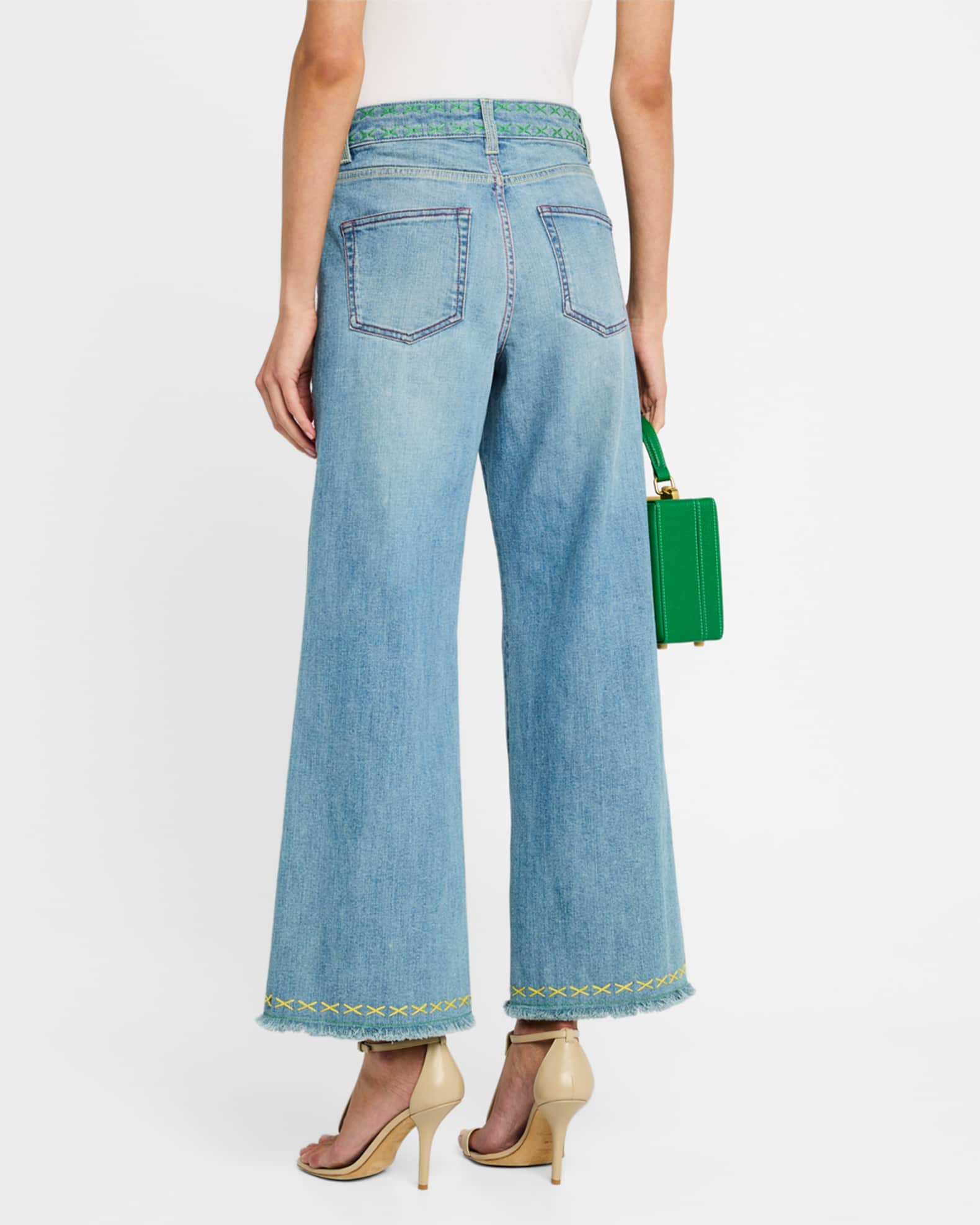 Maison Common Contrast Stitched Wide-Leg Cropped Jeans | Neiman Marcus