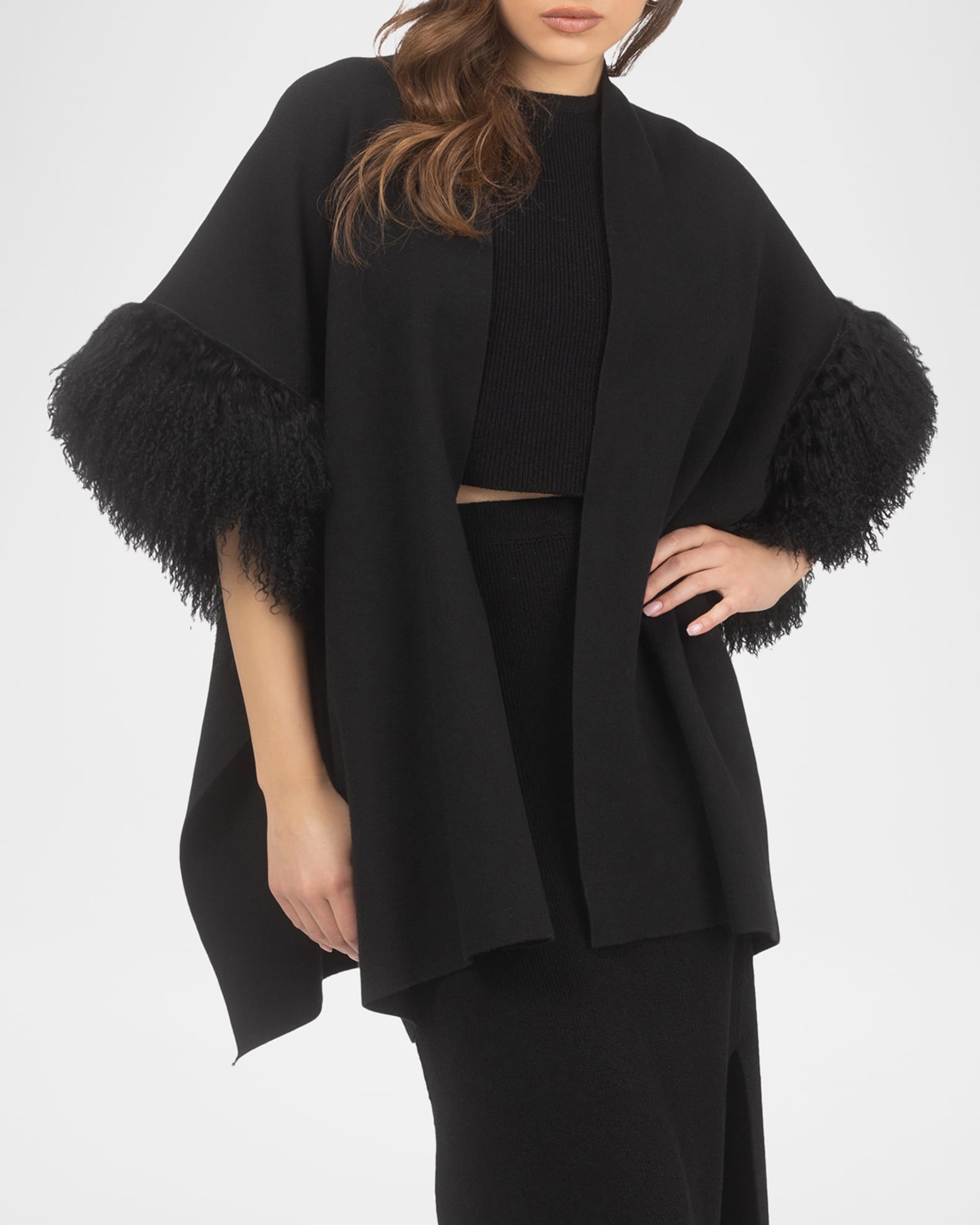 Gorski Knit Wool Vest With Mongolian Lamb Cuffs | Neiman Marcus