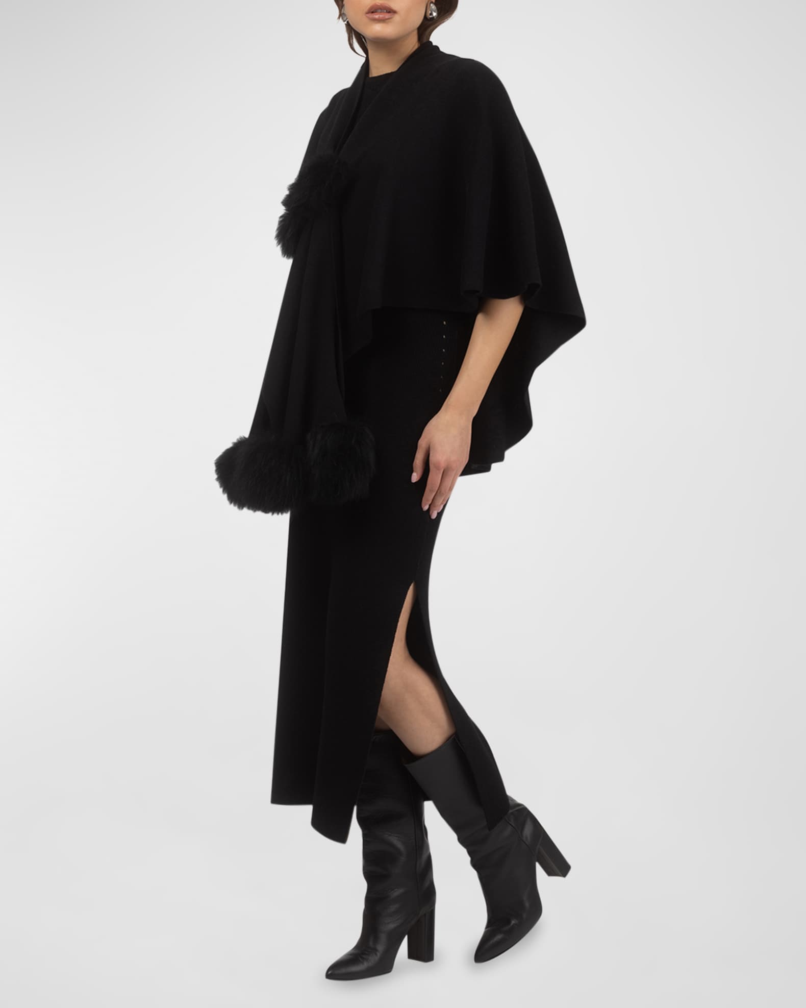 Gorski Select Wool Capelet With Lamb Shearling Poms | Neiman Marcus