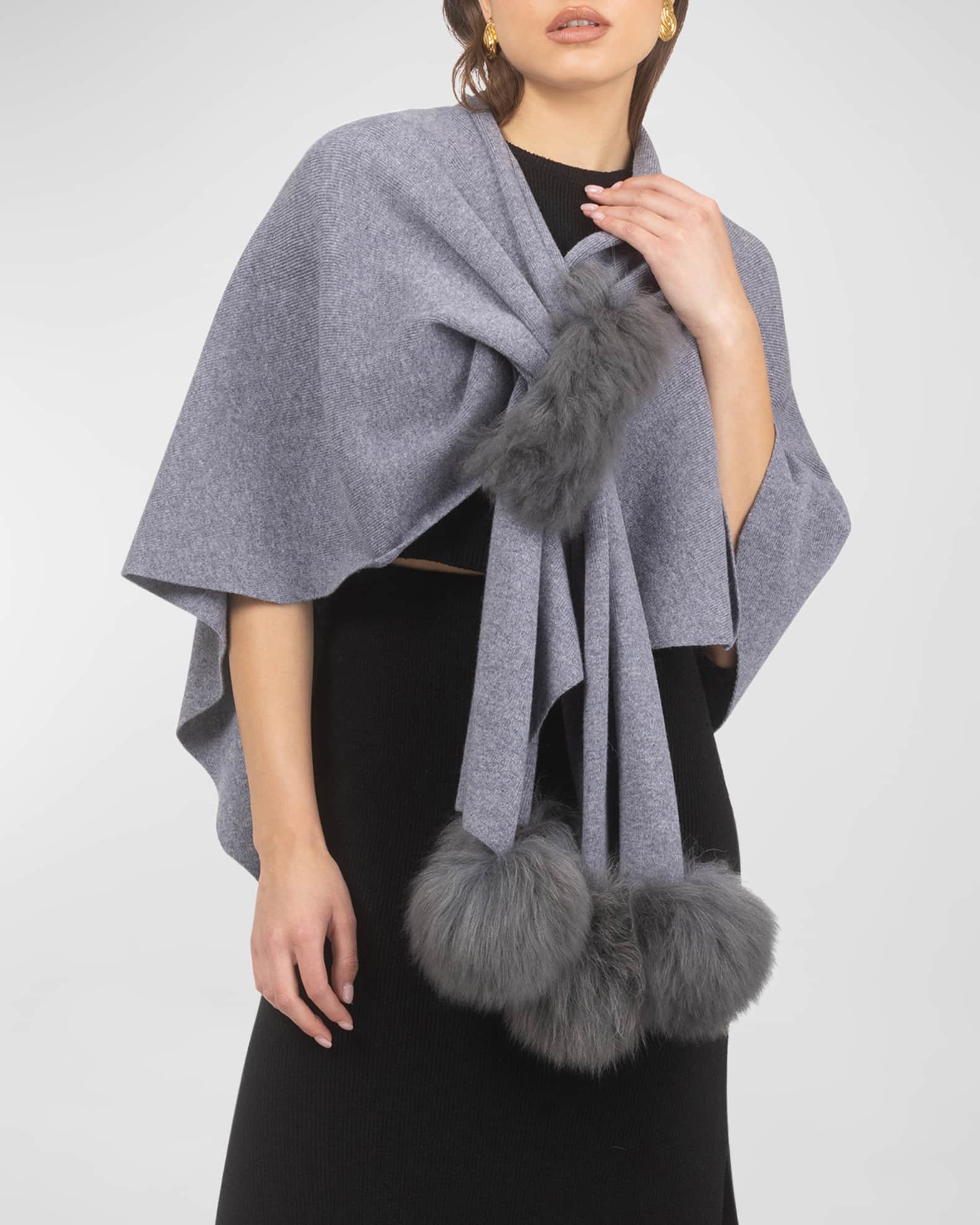 Gorski Select Wool Capelet With Lamb Shearling Poms | Neiman Marcus