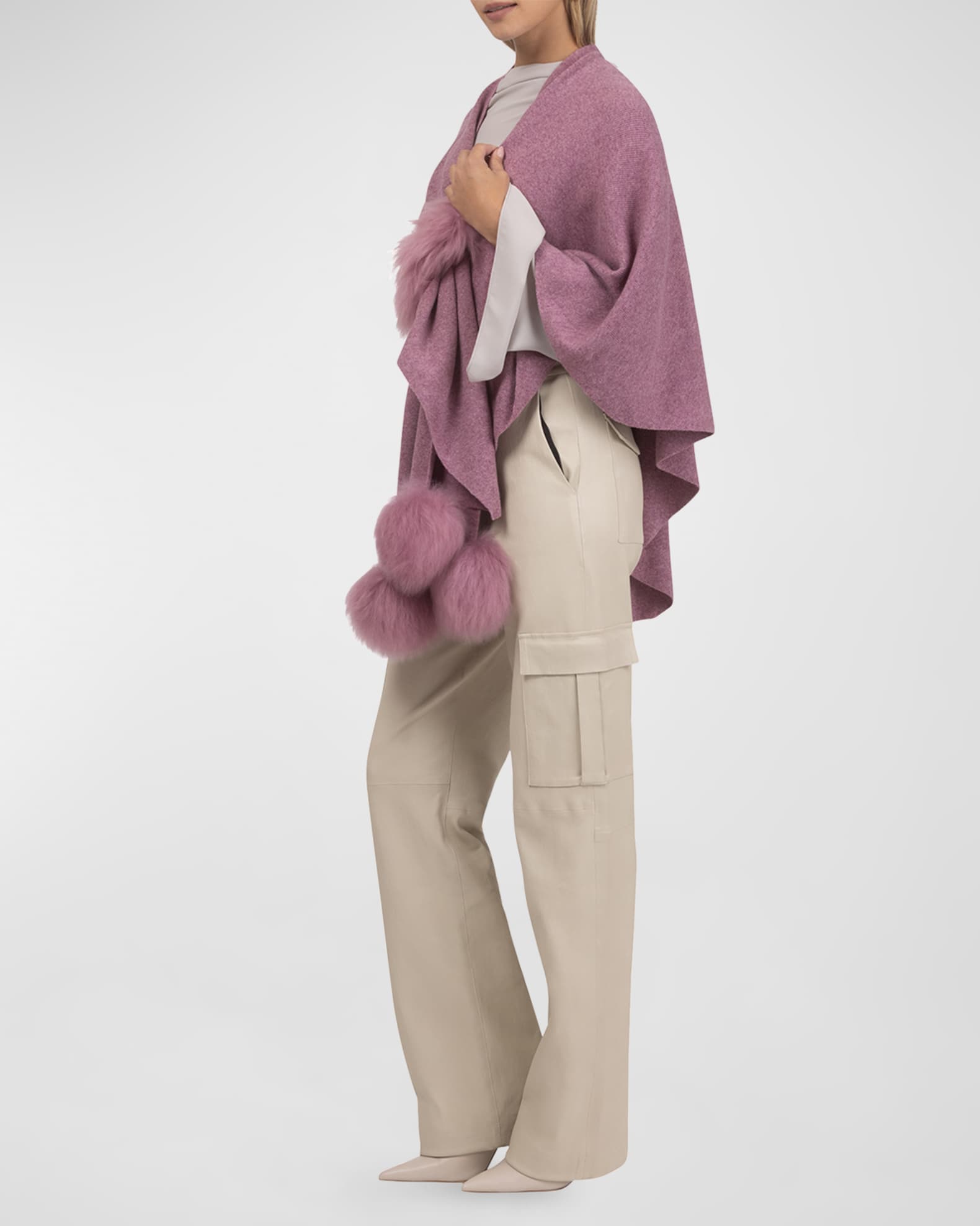 Gorski Select Wool Capelet With Lamb Shearling Poms | Neiman Marcus