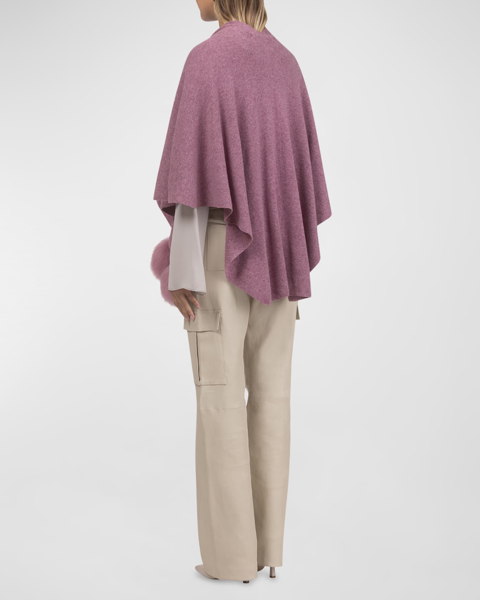 Gorski Select Wool Capelet With Lamb Shearling Poms | Neiman Marcus