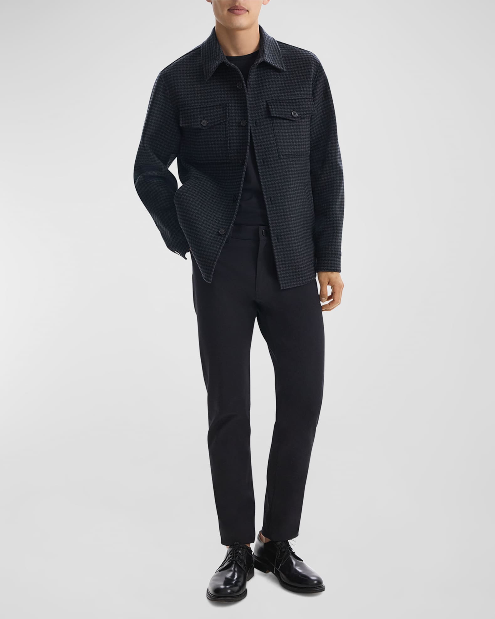 Theory Men's Wool-Cashmere Houndstooth Overshirt | Neiman Marcus