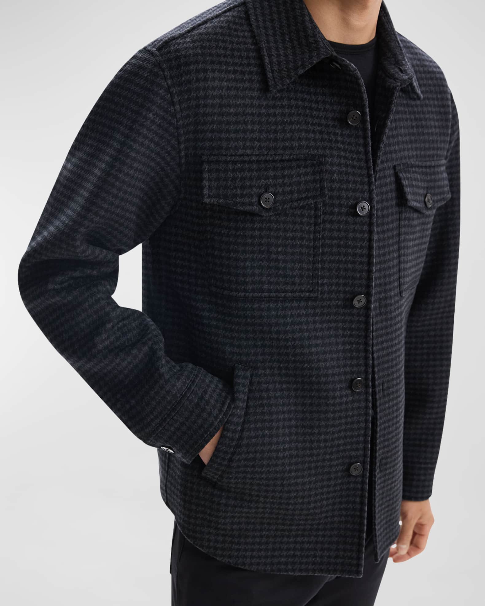 Theory Men's Wool-Cashmere Houndstooth Overshirt | Neiman Marcus