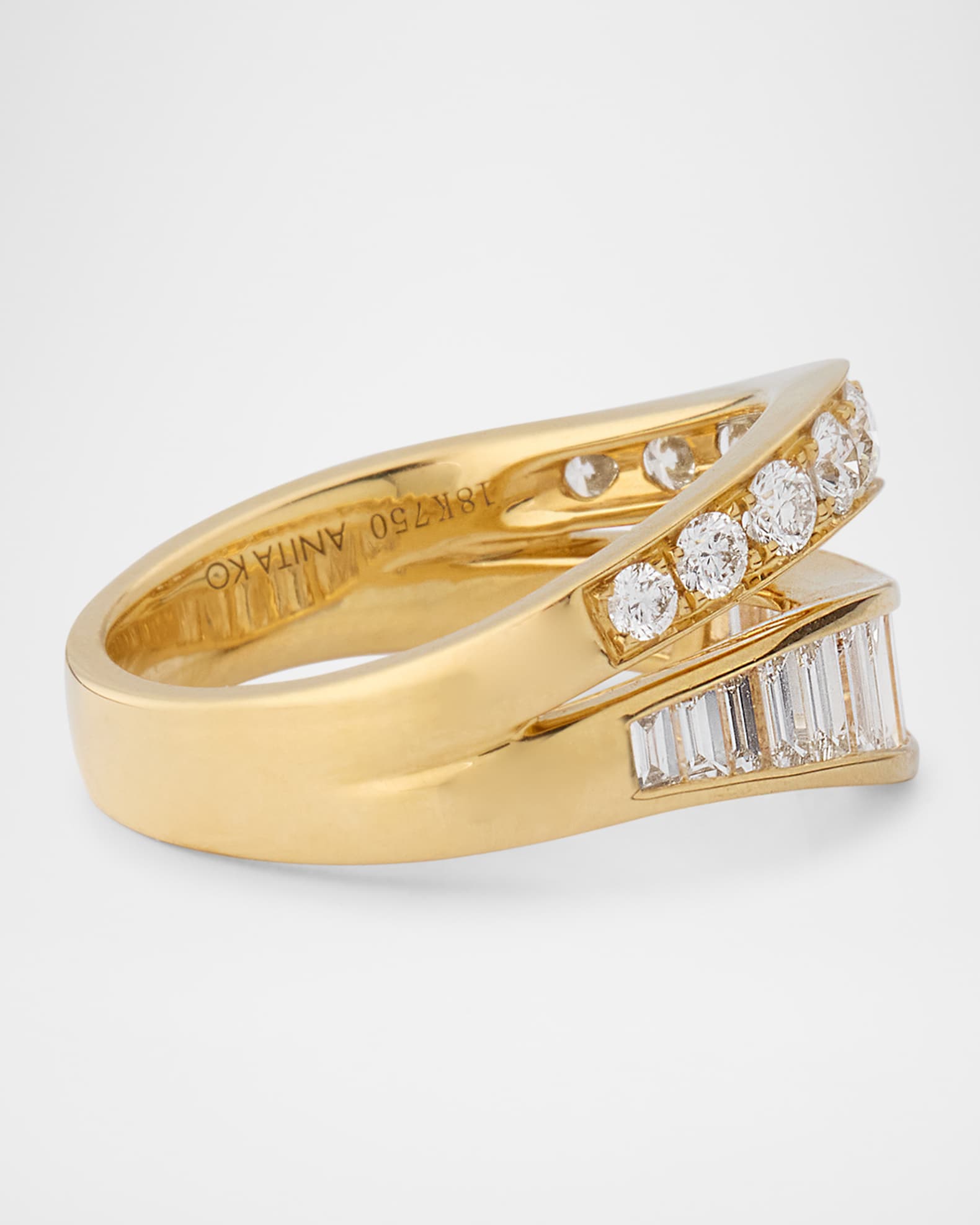 Anita Ko 18K Yellow Gold Baguette and Round Diamond Two-Wave Ring ...