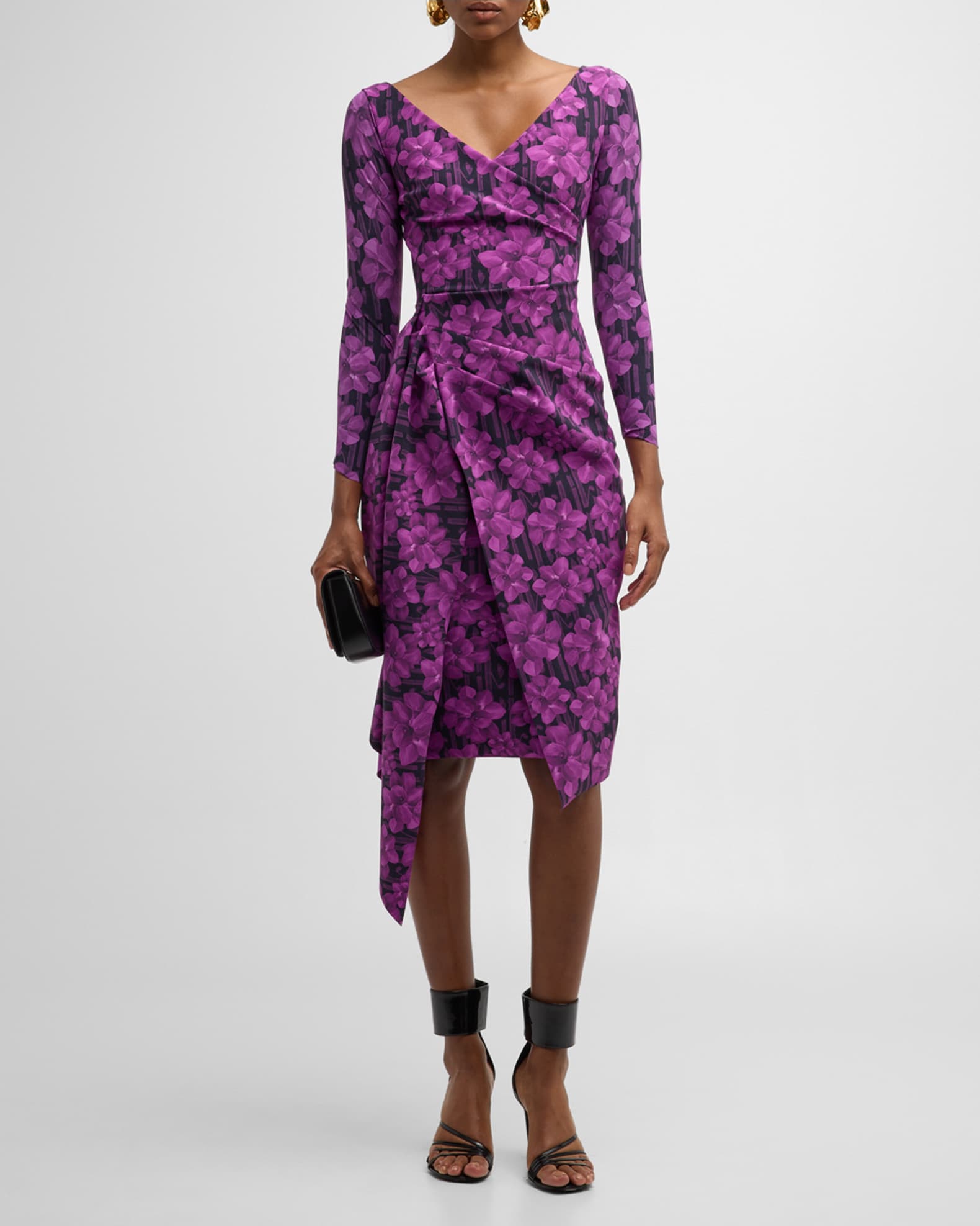 Chiara Boni La Petite Robe Pleated Floral-Print Bodycon Dress | Neiman ...