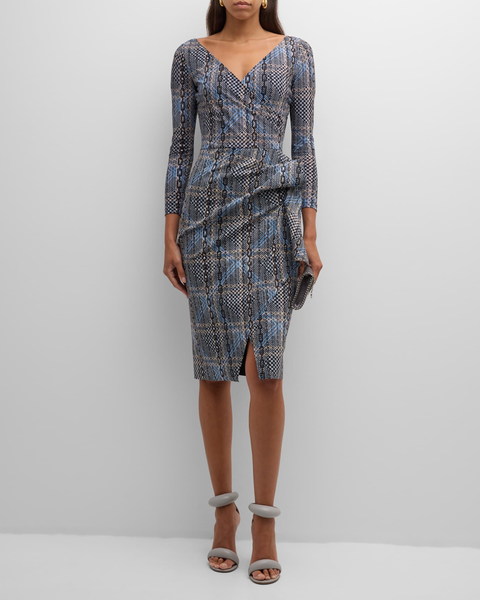 Chiara Boni La Petite Robe Plaid-Print Ruffle Bodycon Dress | Neiman Marcus