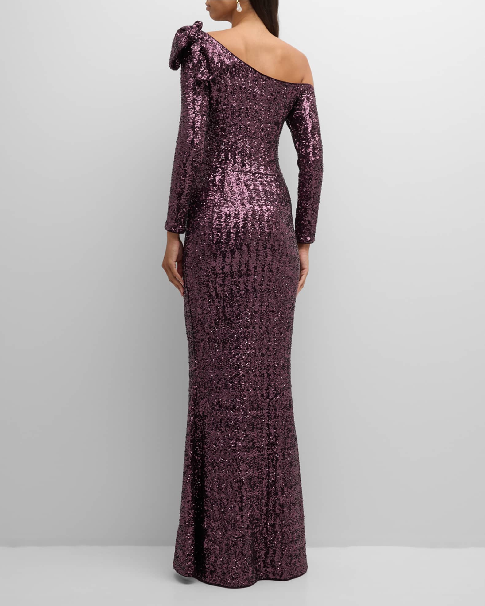Chiara Boni La Petite Robe One-Shoulder Sequin Column Gown | Neiman Marcus
