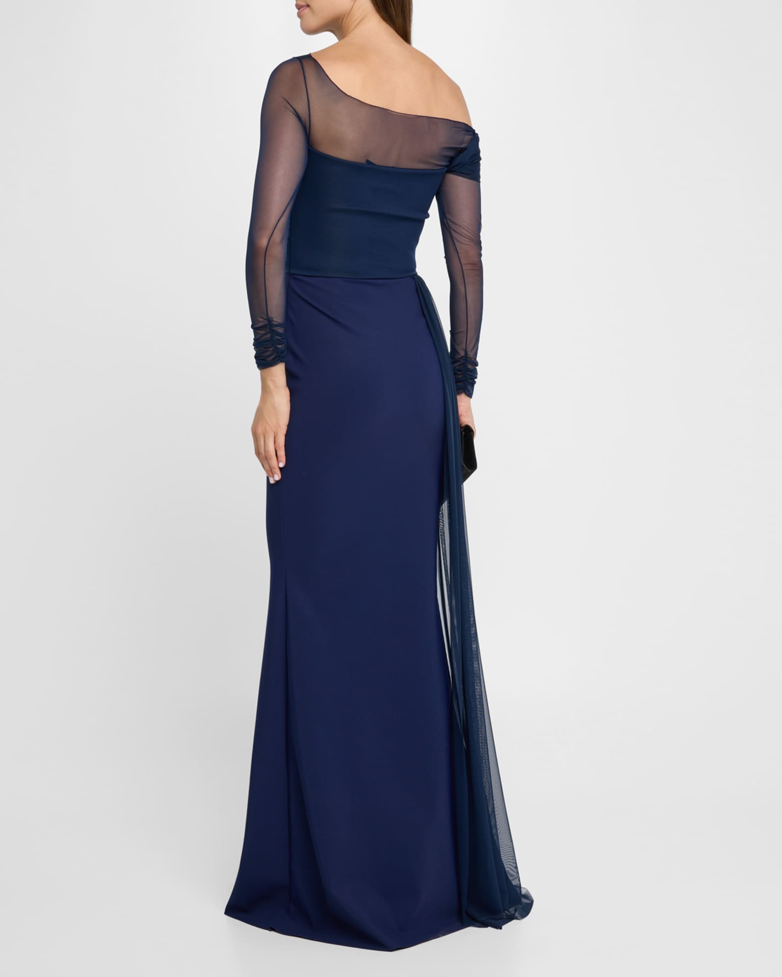 Chiara Boni La Petite Robe One-Shoulder Draped Illusion Gown | Neiman ...