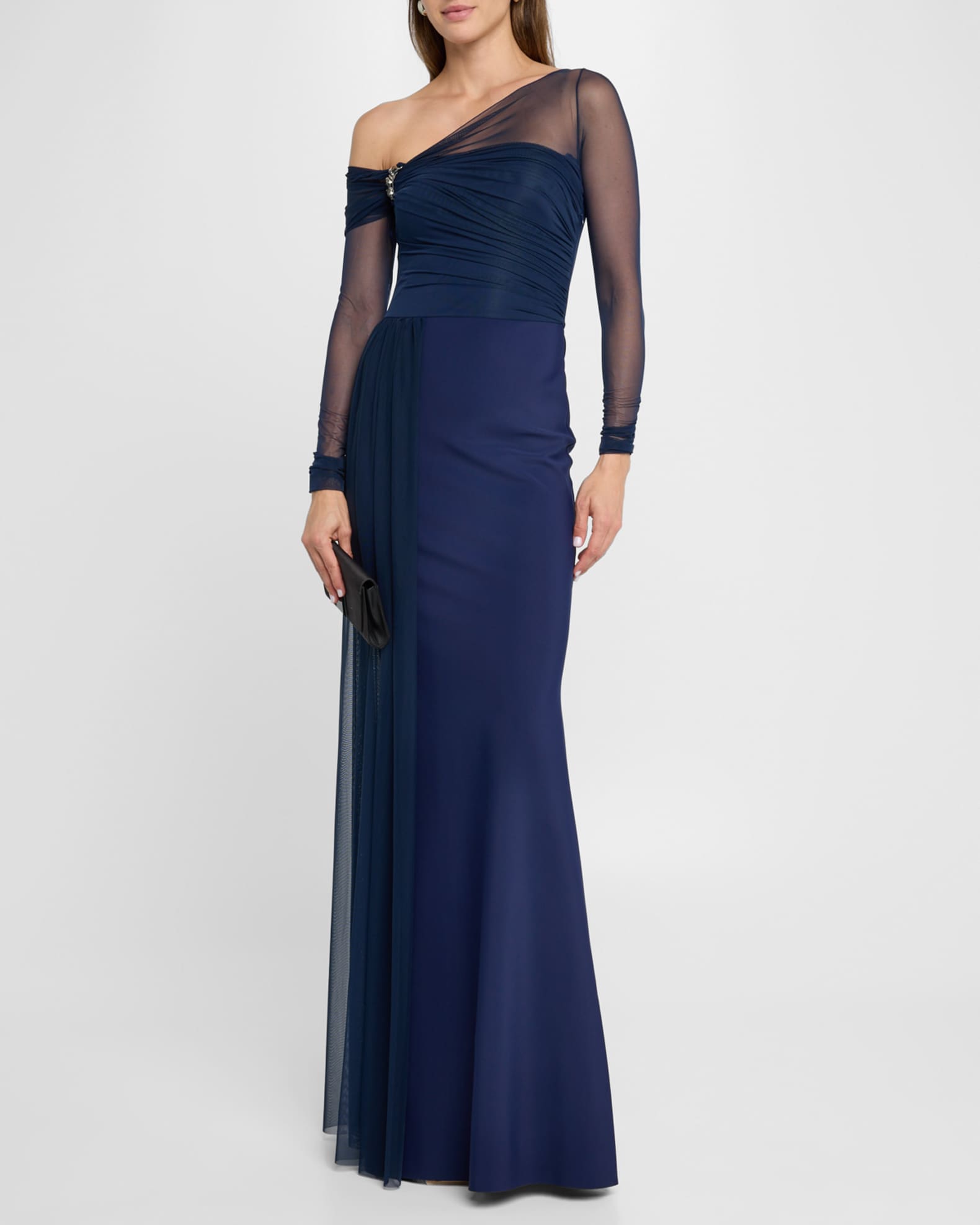 Chiara Boni La Petite Robe One-Shoulder Draped Illusion Gown | Neiman ...