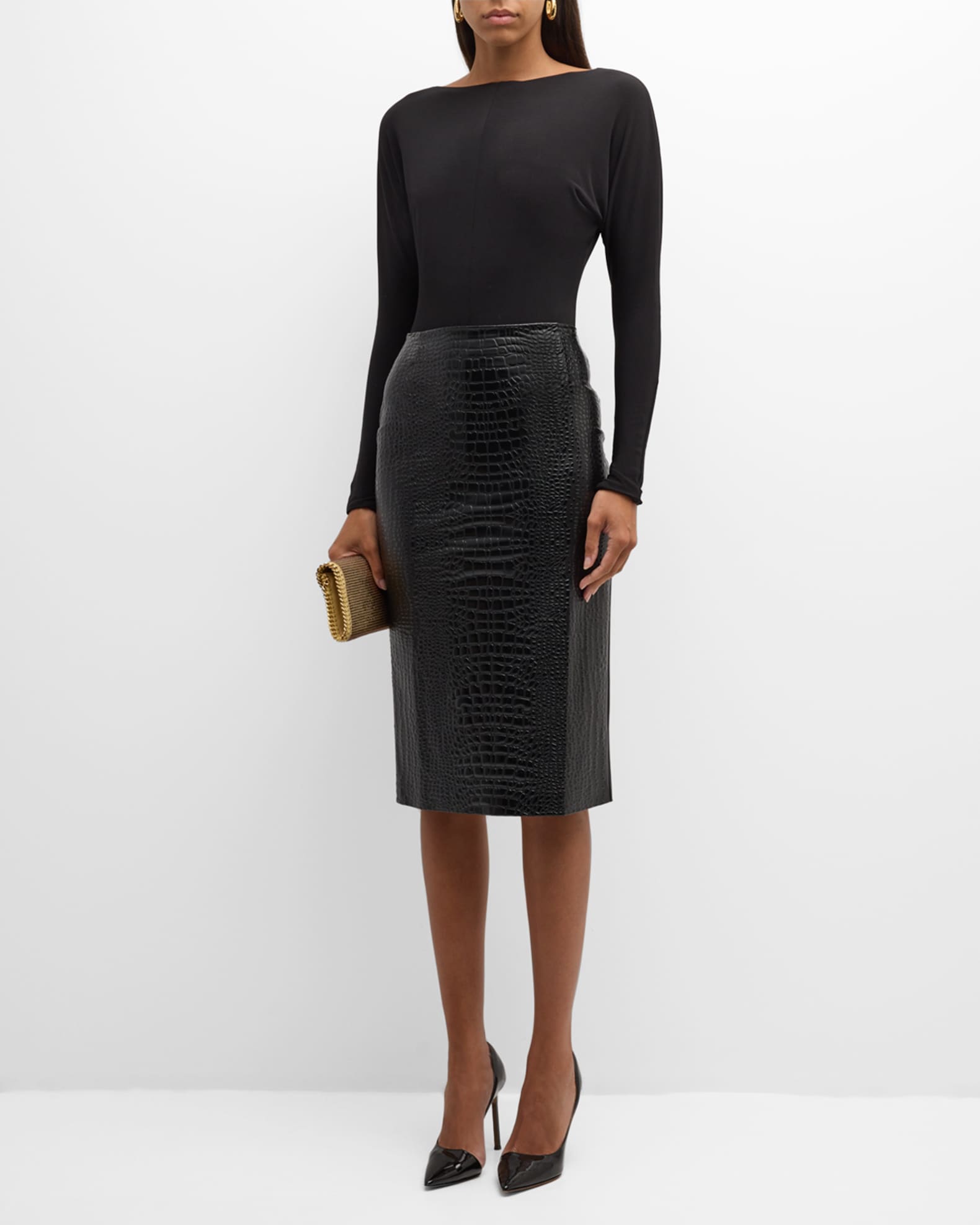 Chiara Boni La Petite Robe Crocodile-Embossed Faux Leather Midi Skirt ...