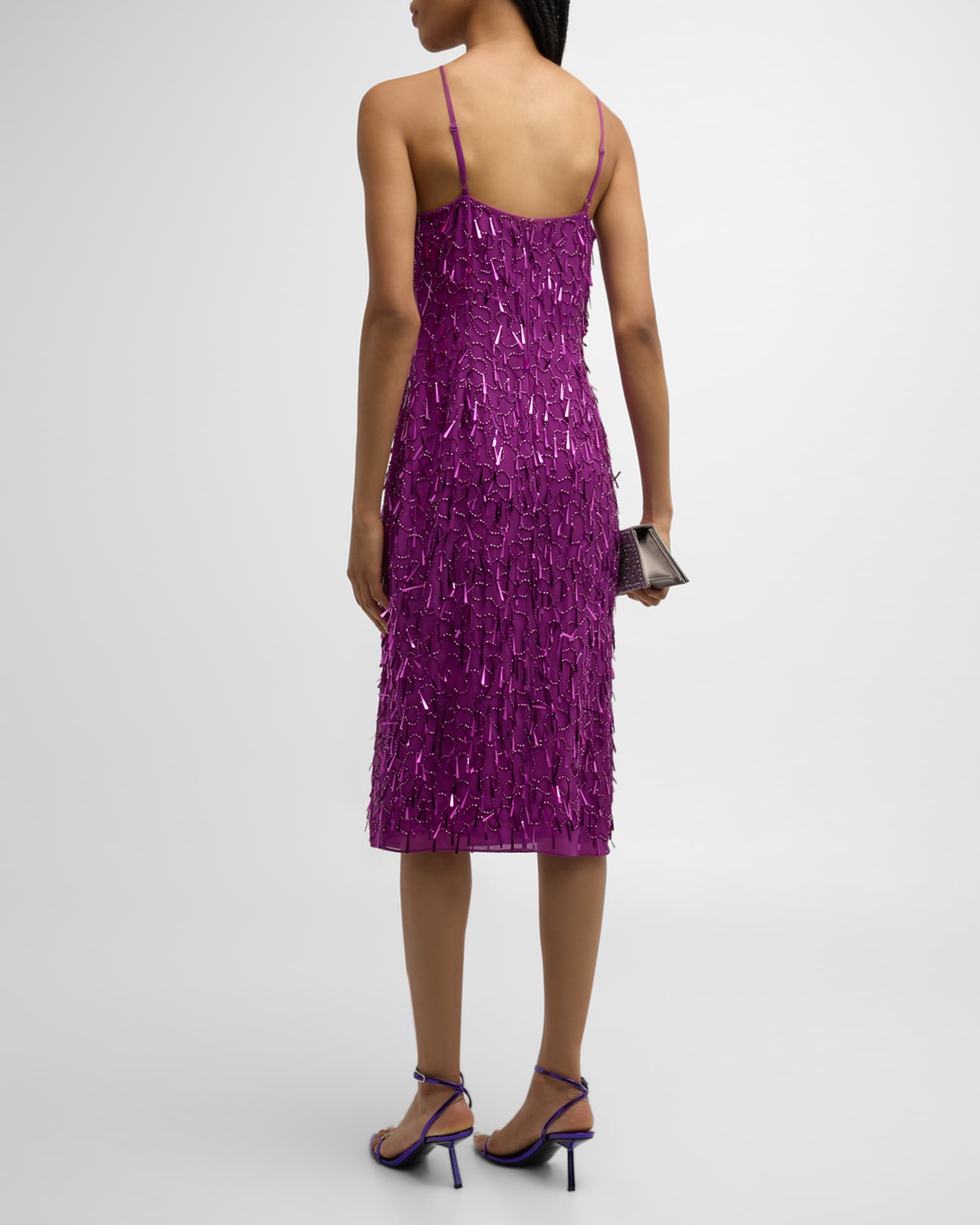 Liv Foster Cowl-Neck Bead and Sequin Midi Dress | Neiman Marcus