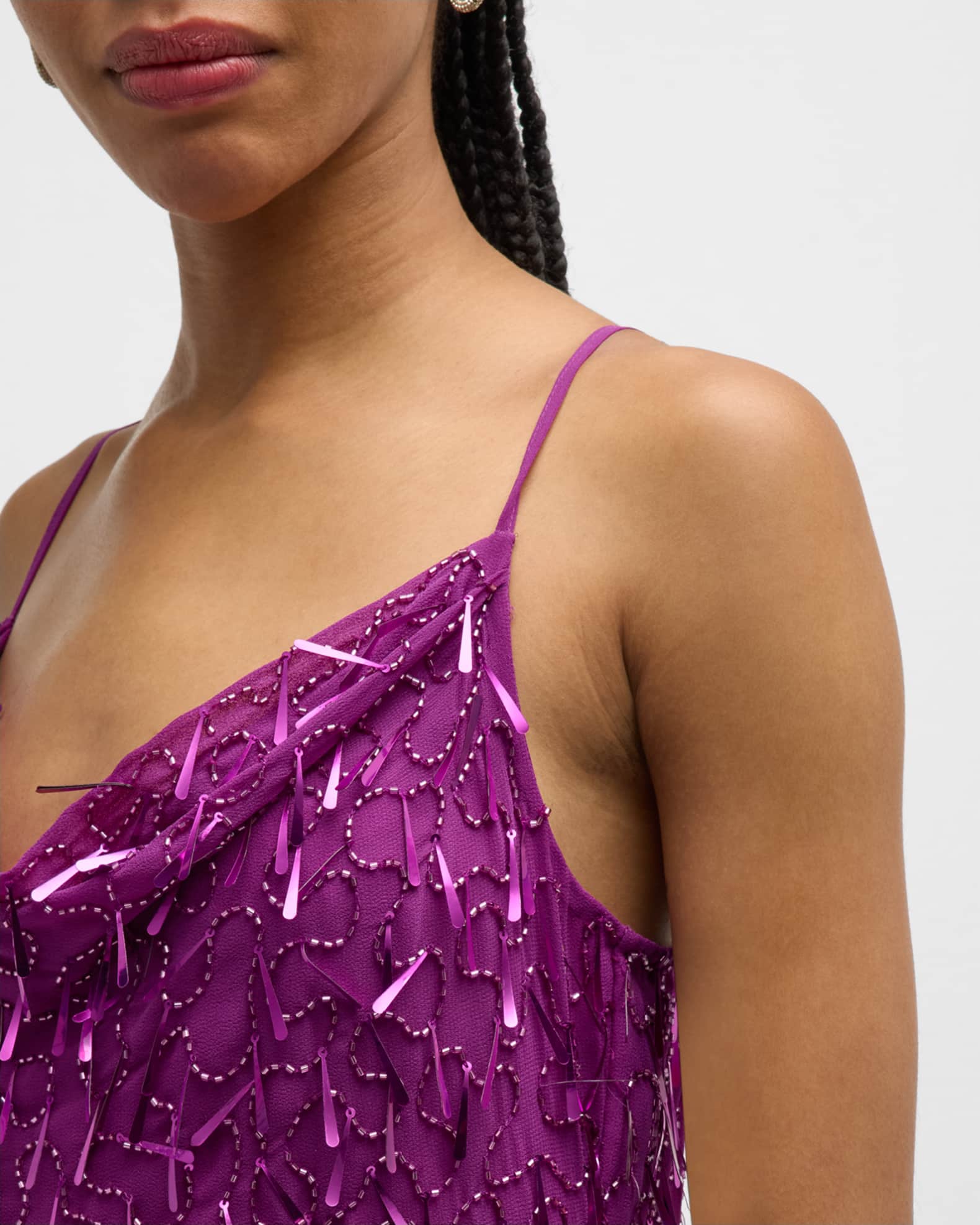 Liv Foster Cowl-Neck Bead and Sequin Midi Dress | Neiman Marcus