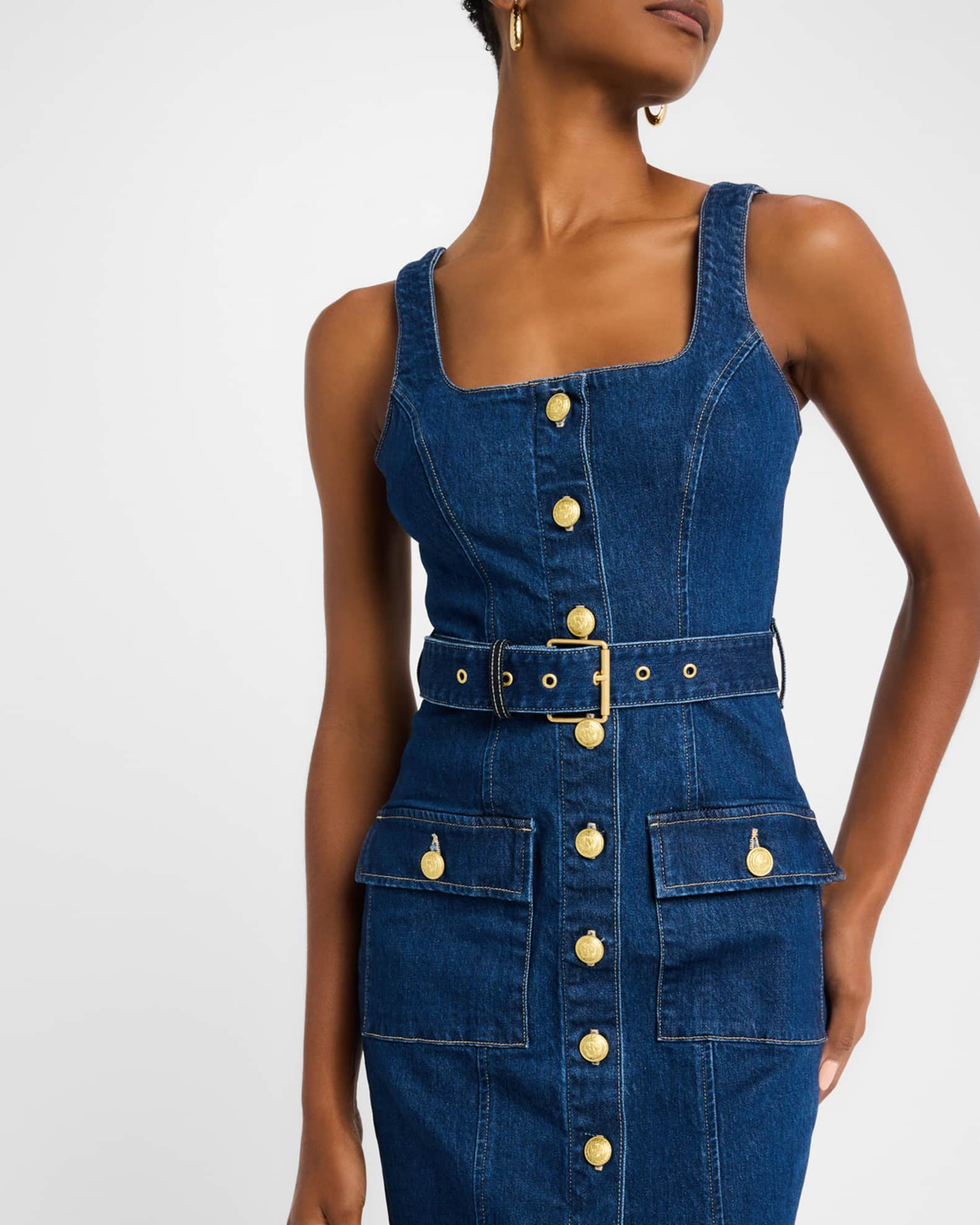 L'Agence Idy Button-Front Denim Tank Dress | Neiman Marcus