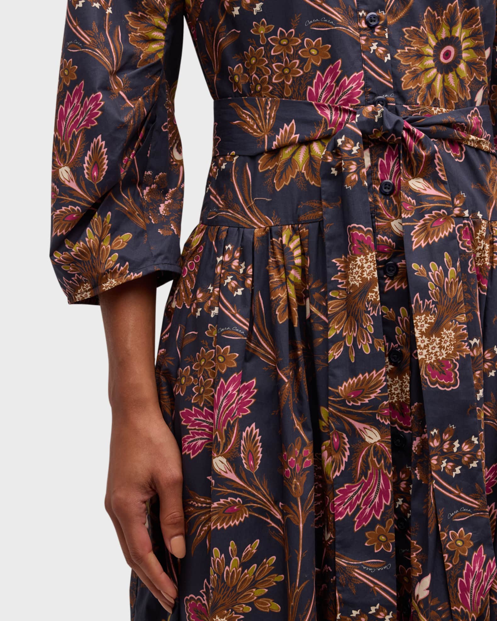 Cara Cara Raya Floral 3/4-Sleeve Midi Shirtdress | Neiman Marcus