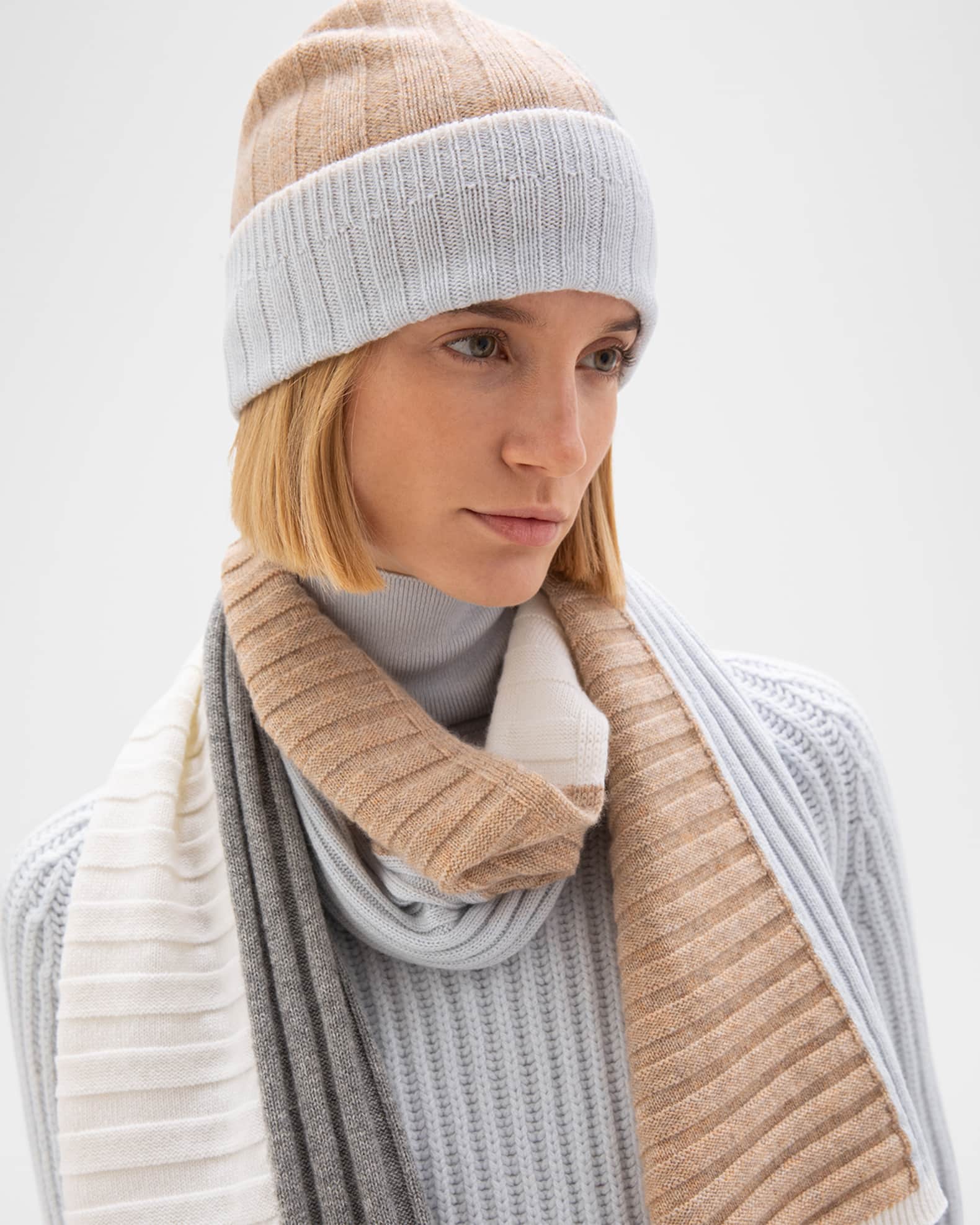 Johnstons Of Elgin Colorblock Ribbed Cashmere Scarf | Neiman Marcus