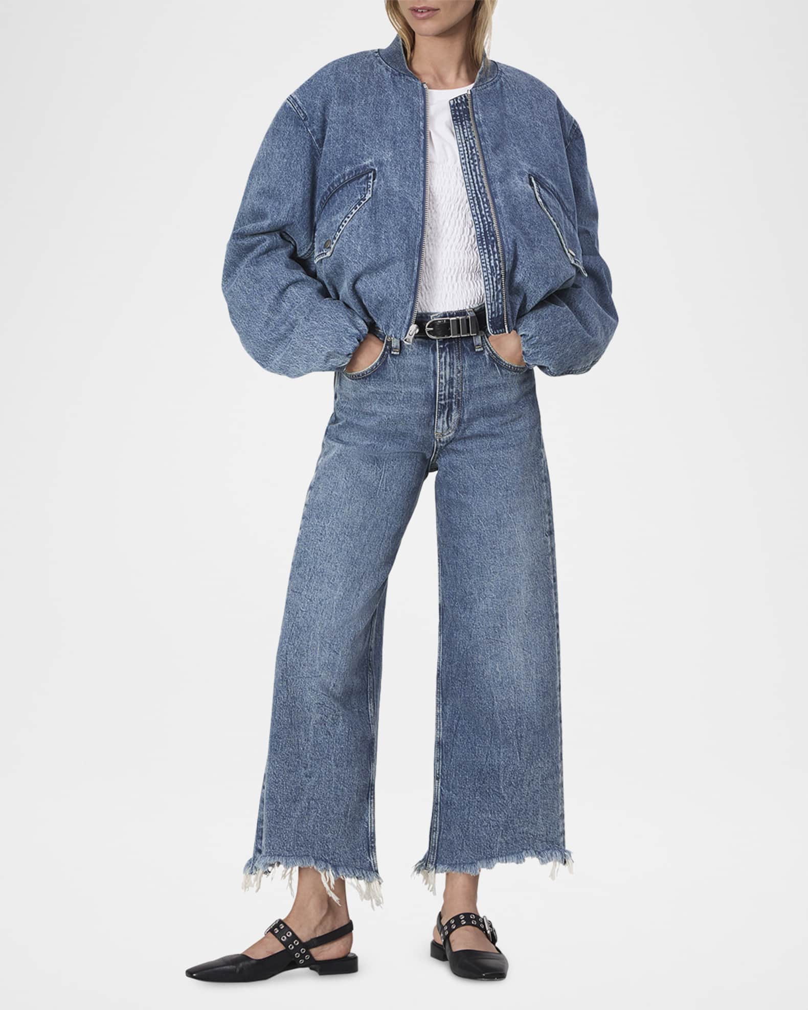 Rag & Bone Maggie Cropped Denim Bomber Jacket | Neiman Marcus