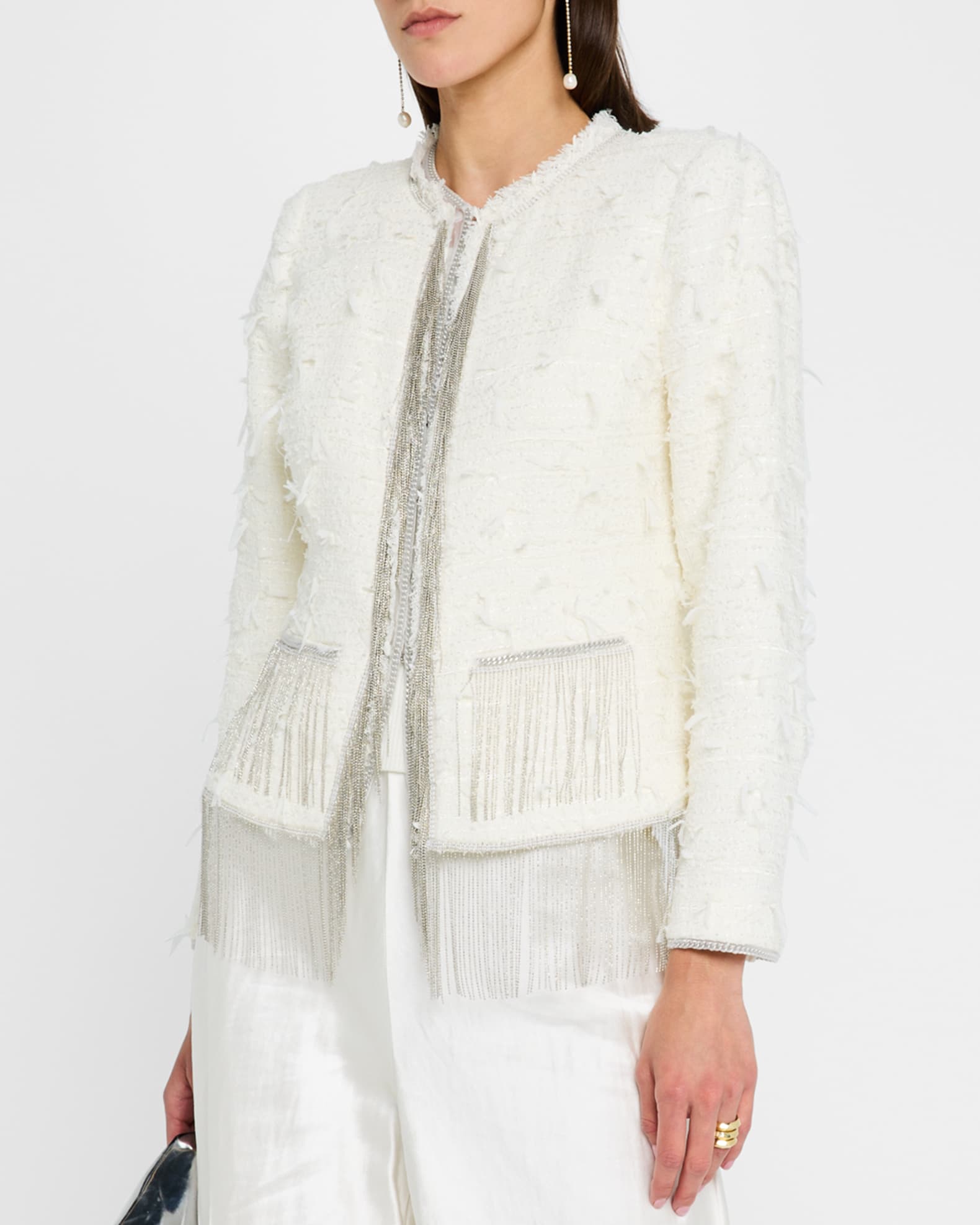 Kobi Halperin Leyla Chain-Trim Fringe Tweed Jacket | Neiman Marcus
