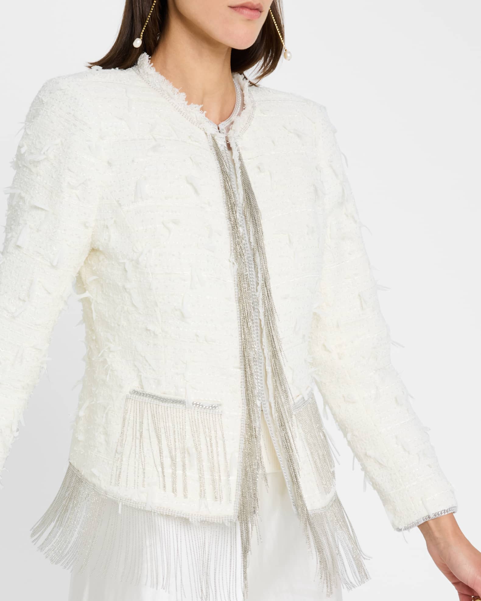 Kobi Halperin Leyla Chain-Trim Fringe Tweed Jacket | Neiman Marcus