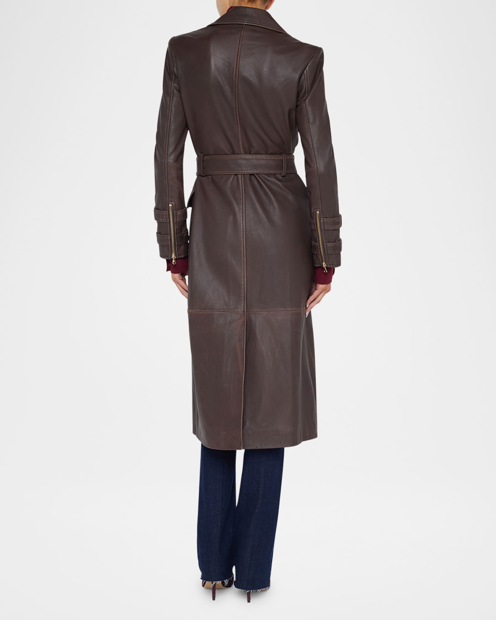L'Agence Celina Double-Breasted Leather Trench Coat | Neiman Marcus