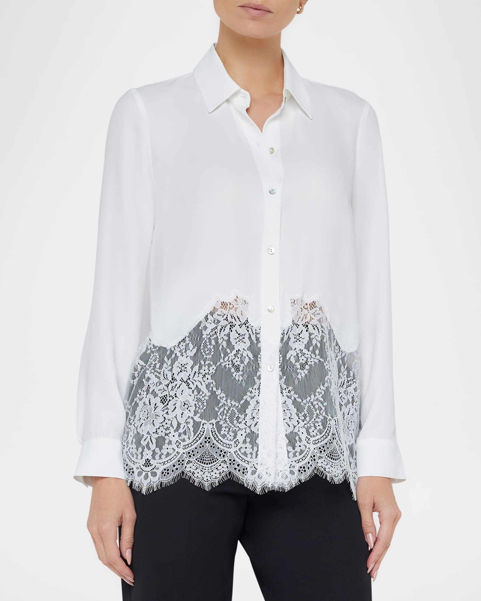 L'Agence Adalee Lace Inset Satin Blouse | Neiman Marcus