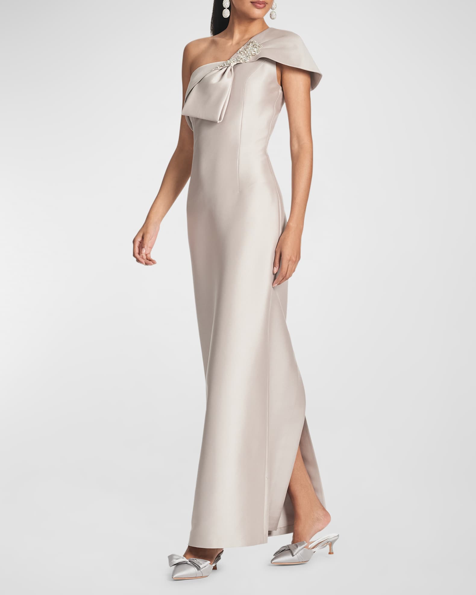 Sachin & Babi Ines One-Shoulder Bow Column Gown | Neiman Marcus