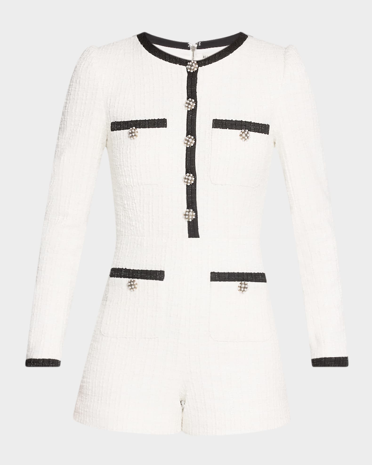 Alice + Olivia Shiloh Button-Front Tweed Romper | Neiman Marcus