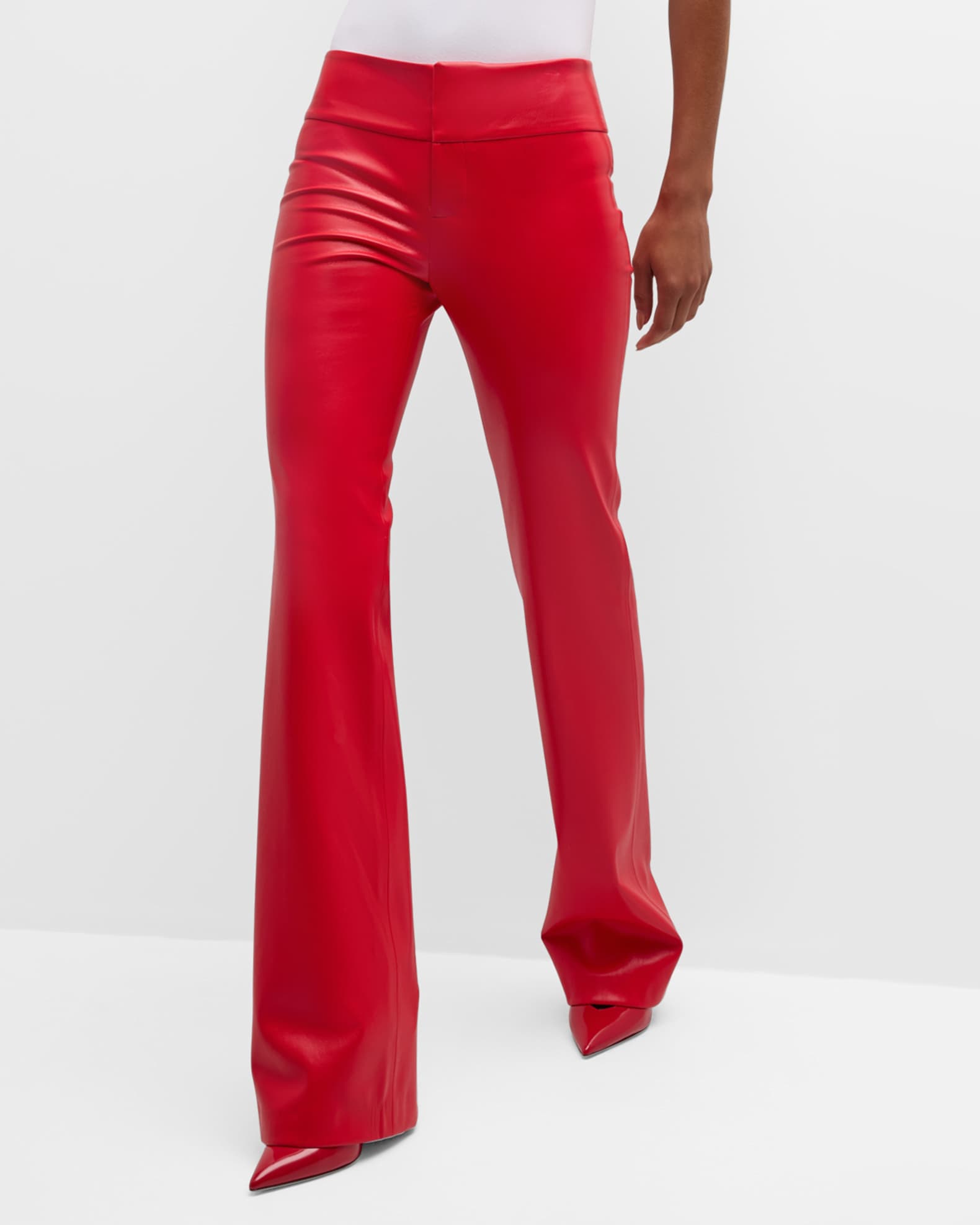 Alice + Olivia Olivia Vegan Leather Bootcut Pants | Neiman Marcus