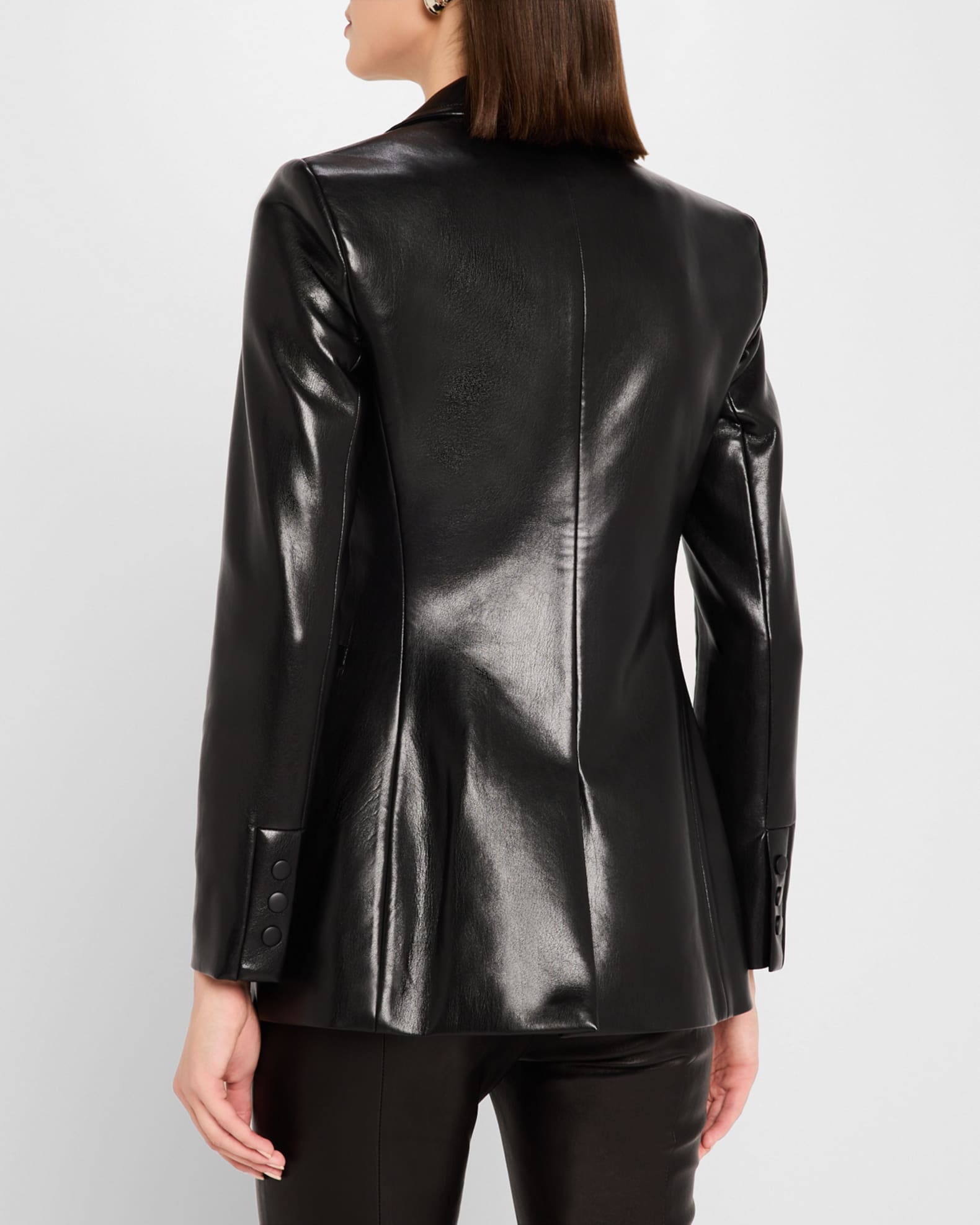 Alice + Olivia Breann Vegan Leather Fitted Blazer | Neiman Marcus