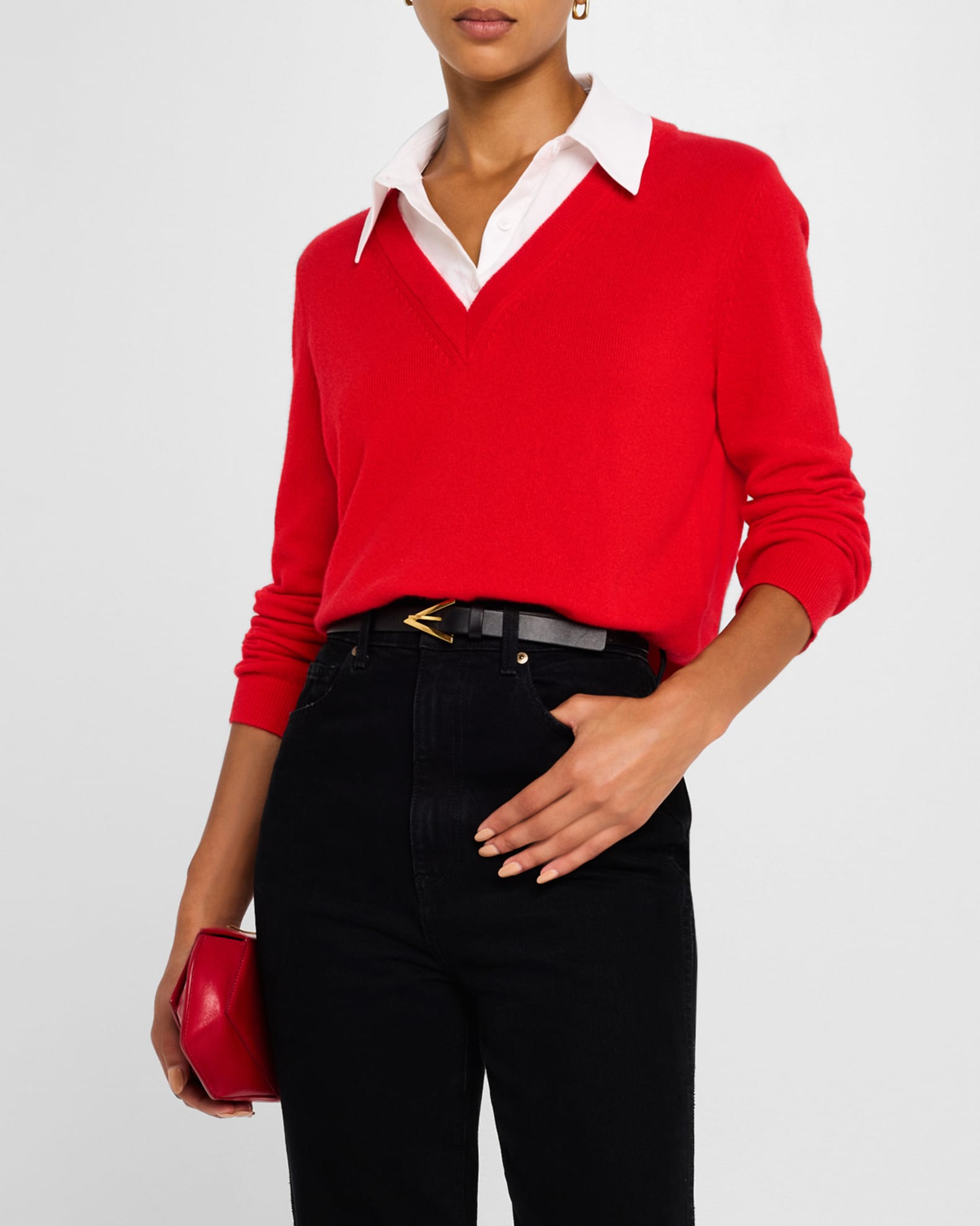 Alice + Olivia Denby Woven Collar Cashmere Pullover | Neiman Marcus