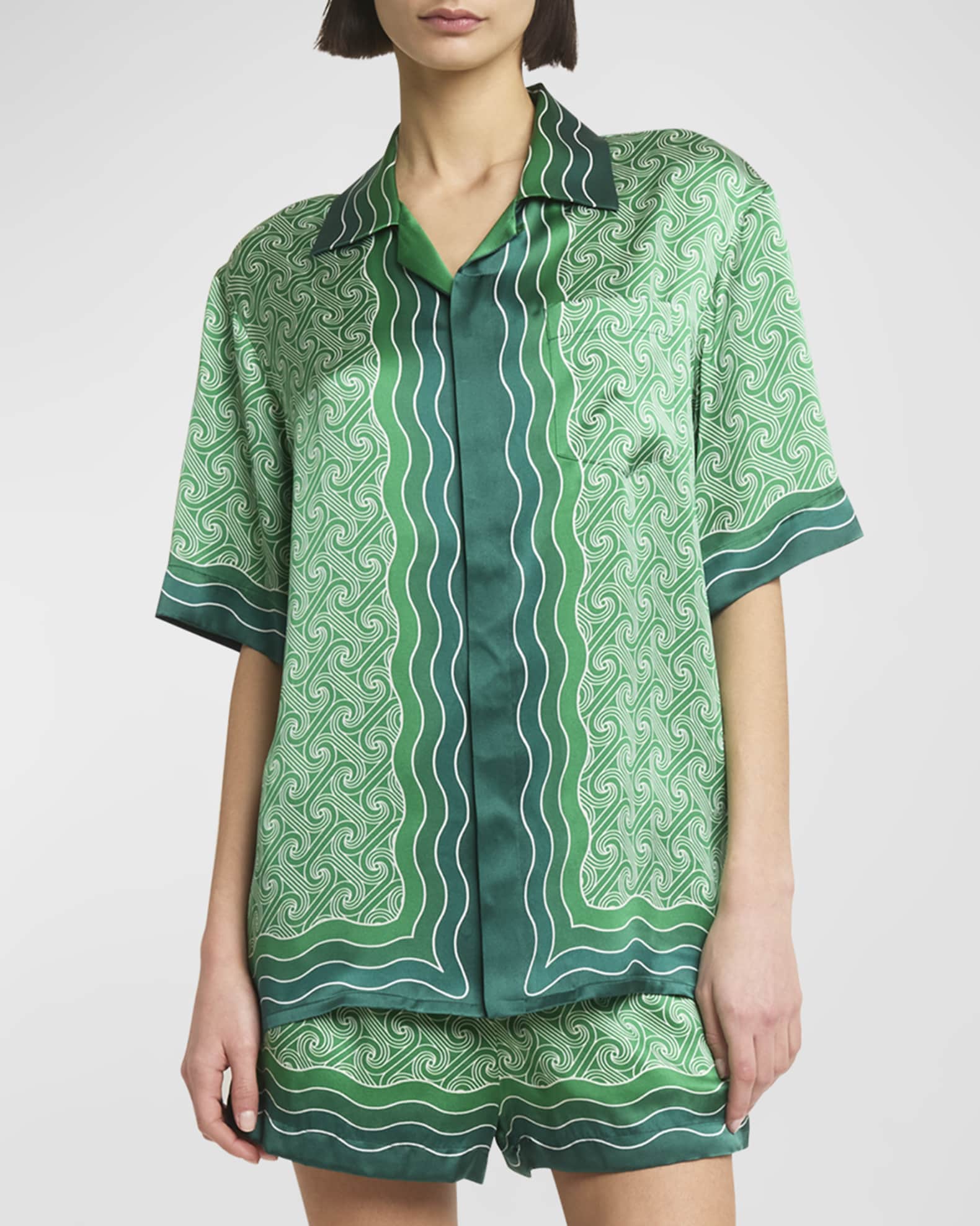 CASABLANCA Swirl-Print Cuban Collared Shirt | Neiman Marcus