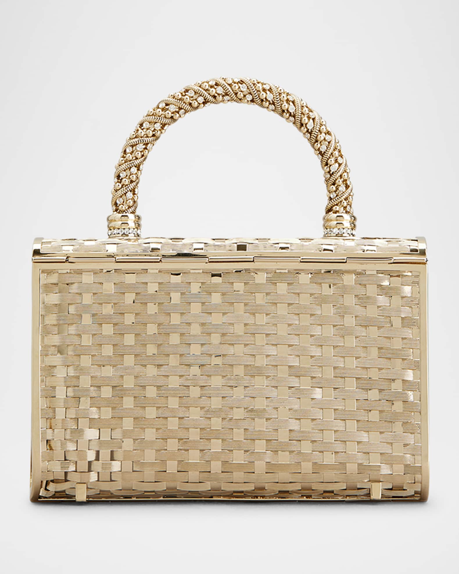 Roger Vivier Flower Metallic Raffia Top-Handle Bag | Neiman Marcus