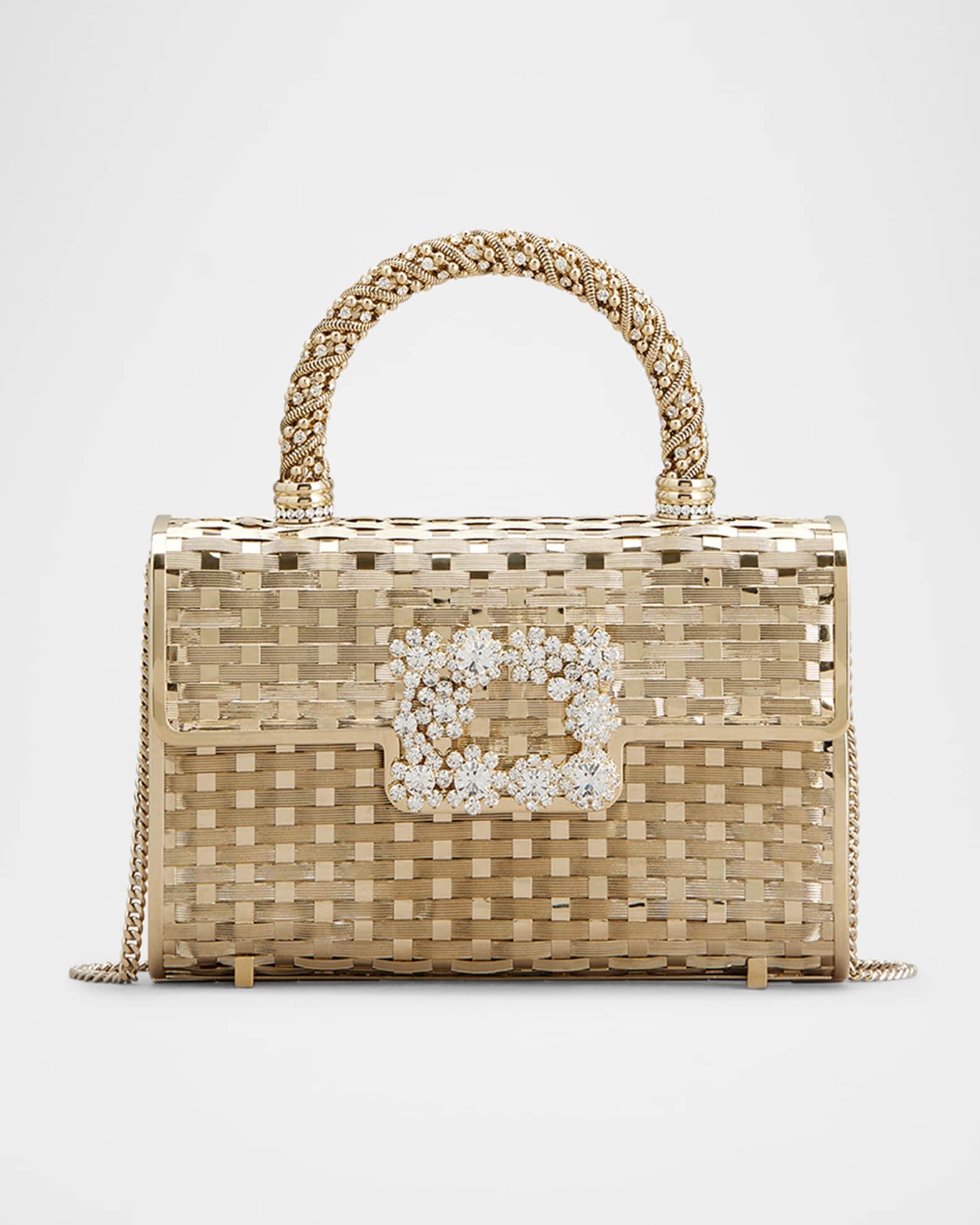 Roger Vivier Flower Metallic Raffia Top-Handle Bag | Neiman Marcus
