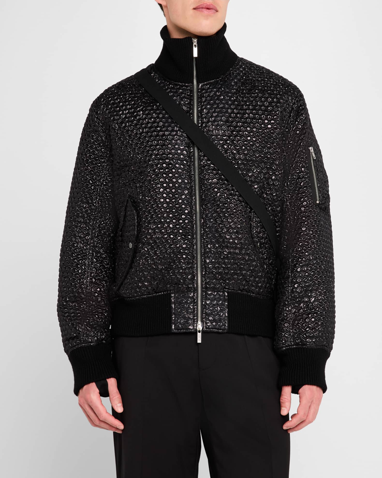 Helmut Lang Men's Shiny Bubble Seatbelt Bomber Jacket | Neiman Marcus