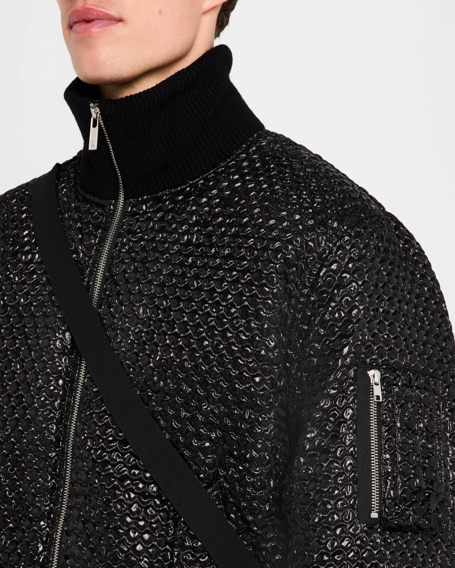 Helmut Lang Men's Shiny Bubble Seatbelt Bomber Jacket | Neiman Marcus
