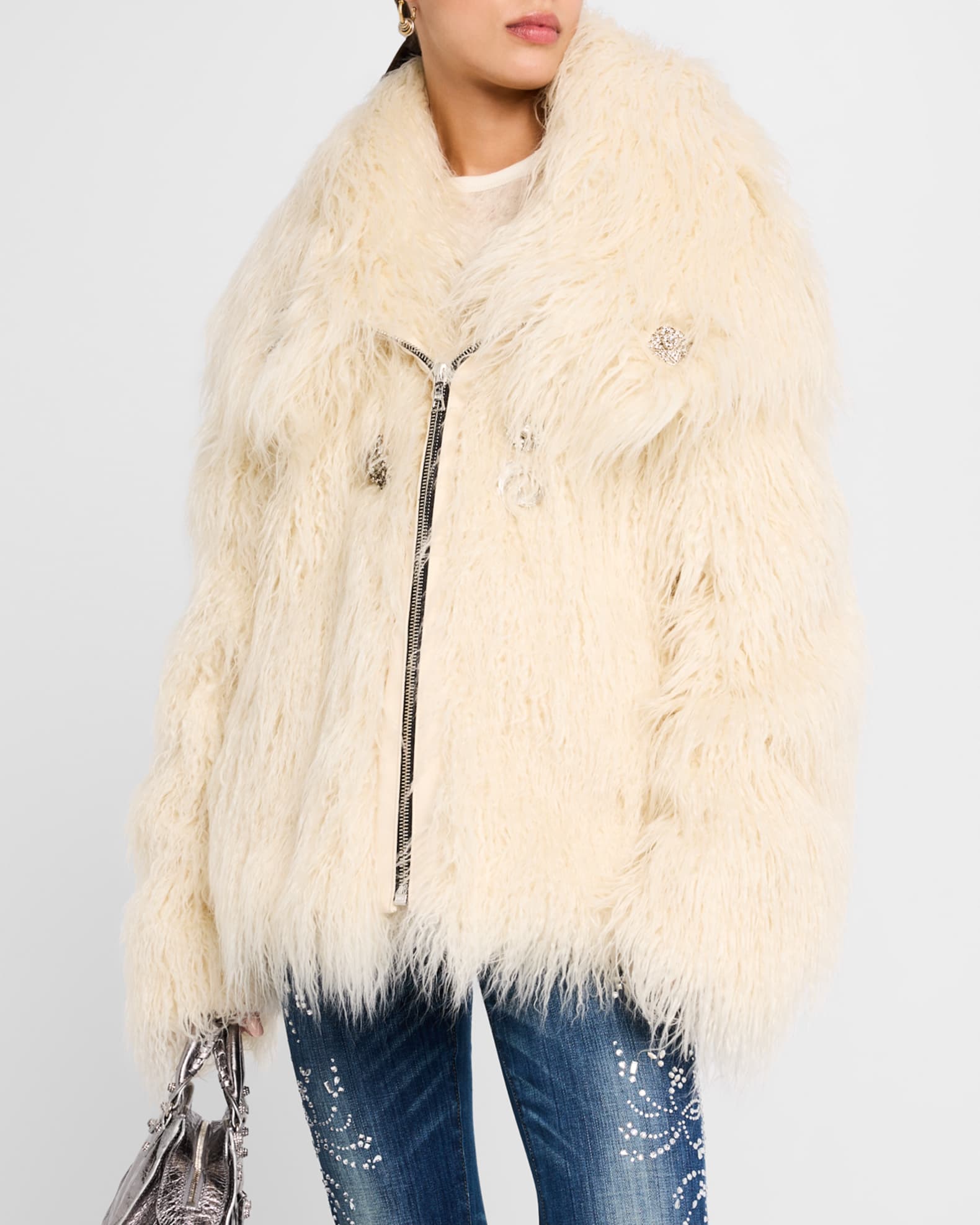 Cout De La Liberte Cory Embellished Faux Fur Coat | Neiman Marcus