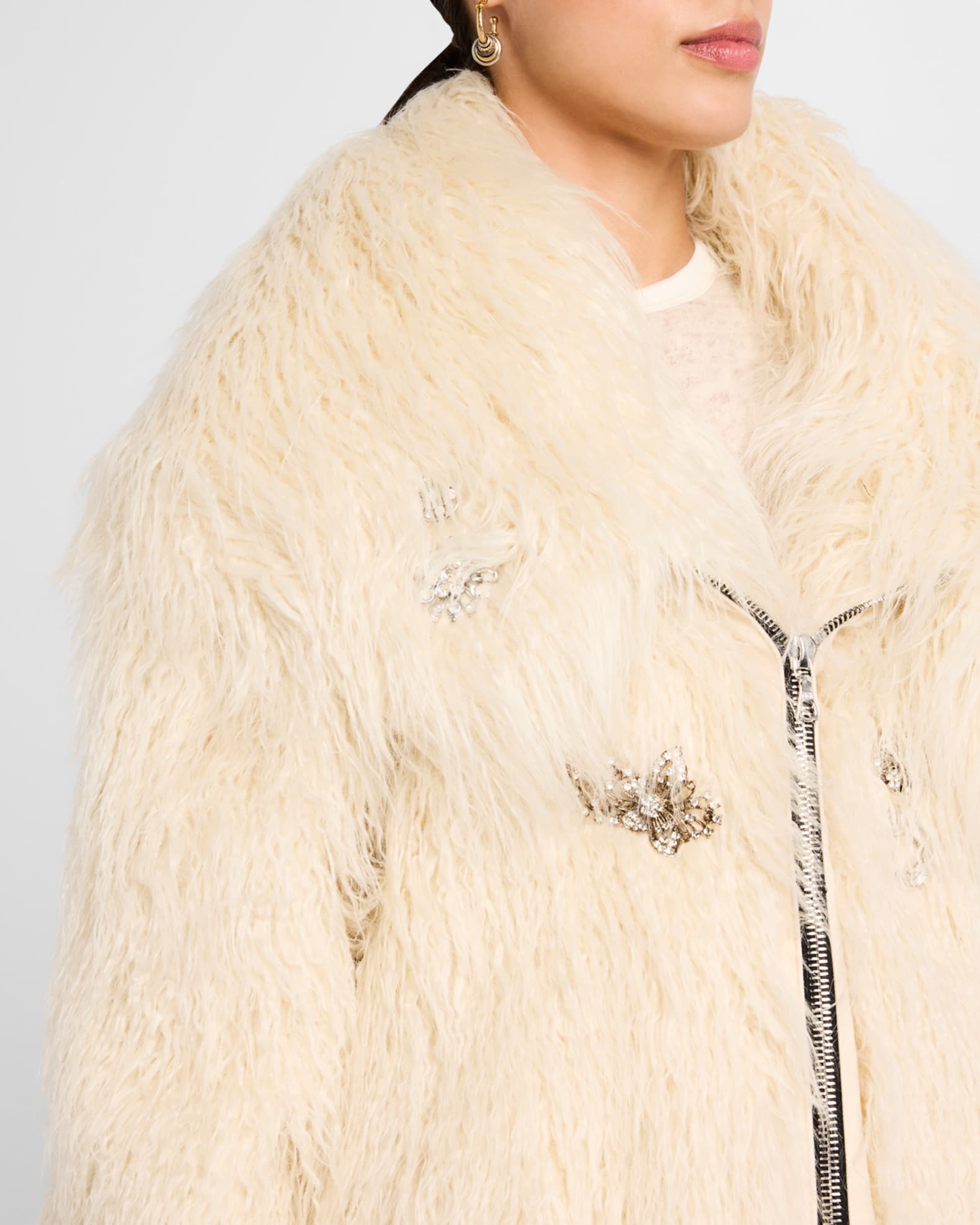 Cout De La Liberte Cory Embellished Faux Fur Coat | Neiman Marcus