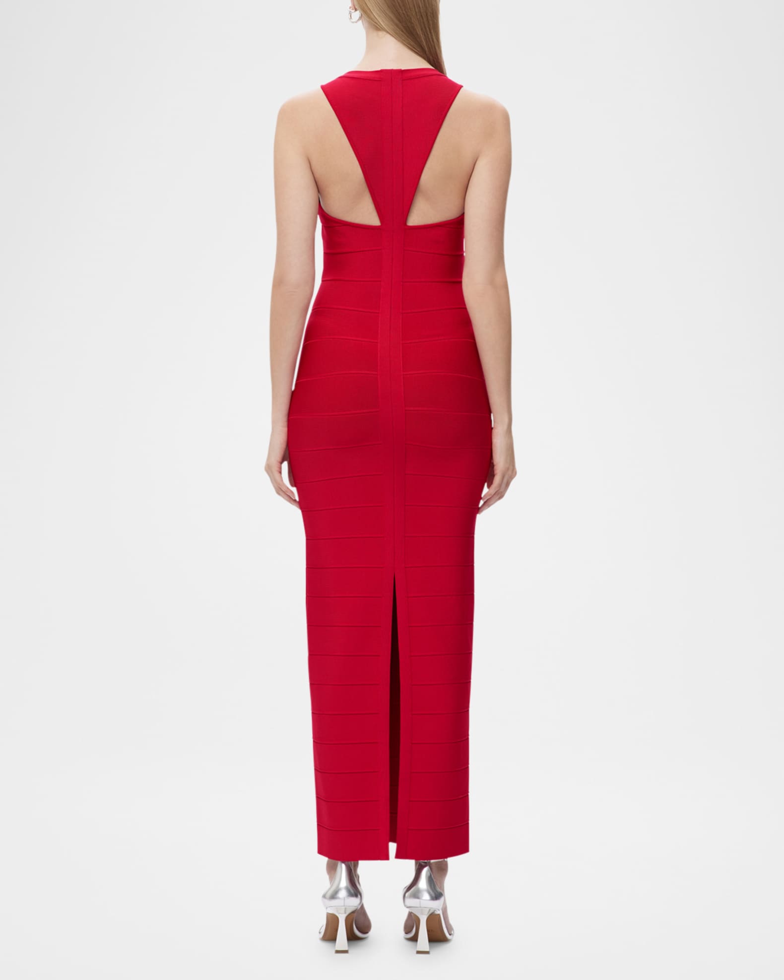 Herve Leger Sol V-Neck Racerback Zipper Bandage Gown | Neiman Marcus