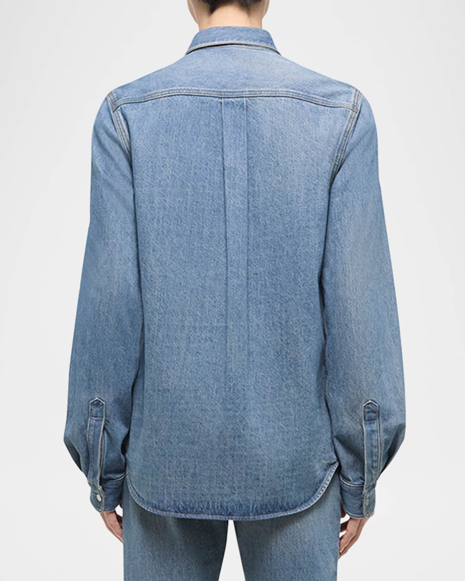 Helmut Lang Men's Curved Denim Snap-Front Shirt | Neiman Marcus