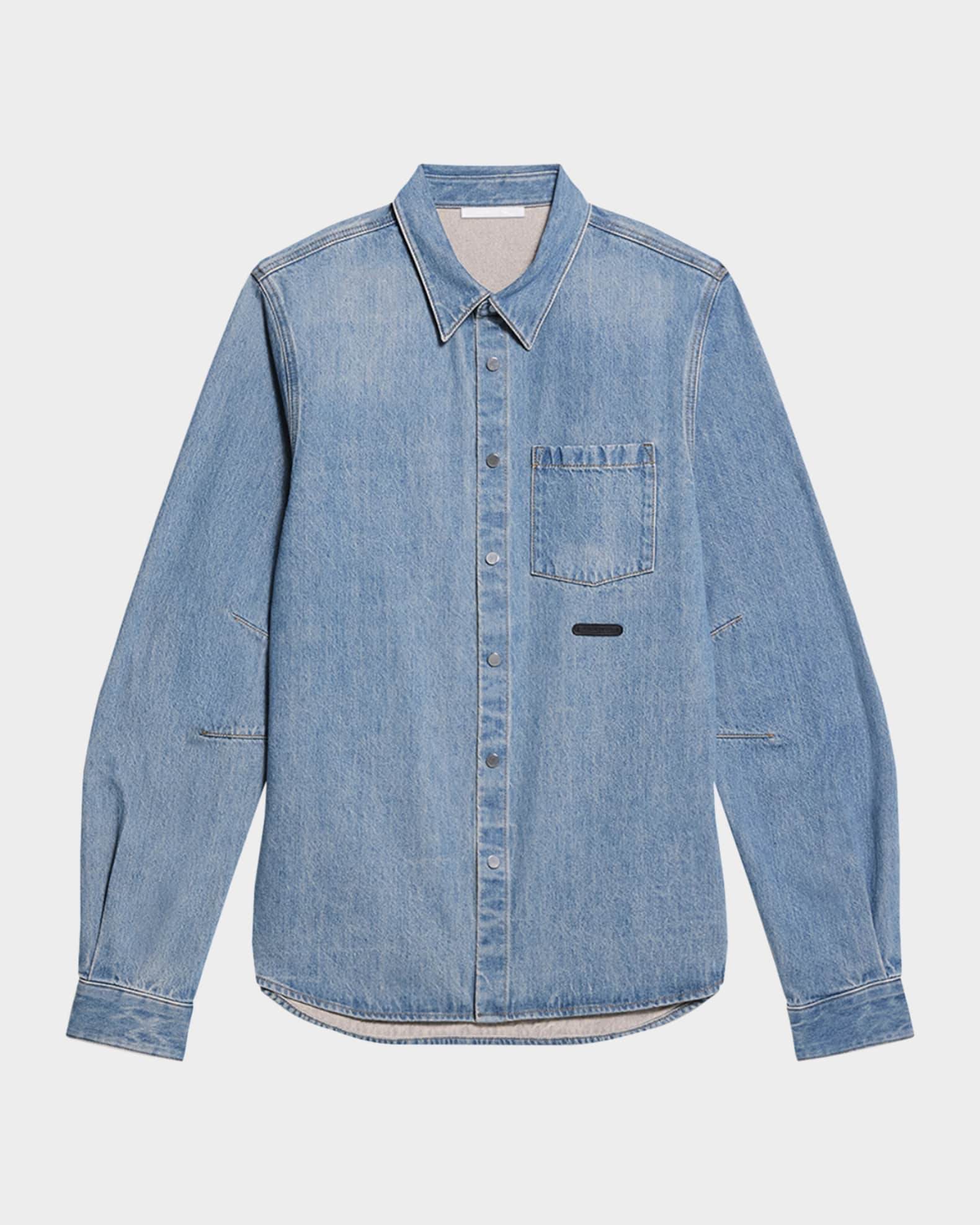 Helmut Lang Men's Curved Denim Snap-Front Shirt | Neiman Marcus