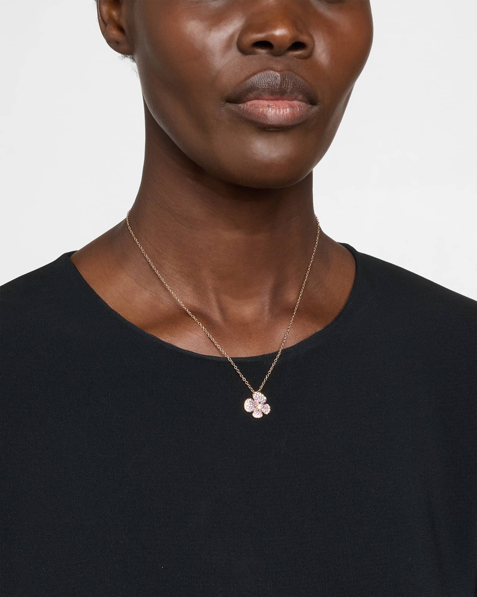 Miseno 18K Rose Gold Flower Pendant Necklace with Diamonds and Pink ...