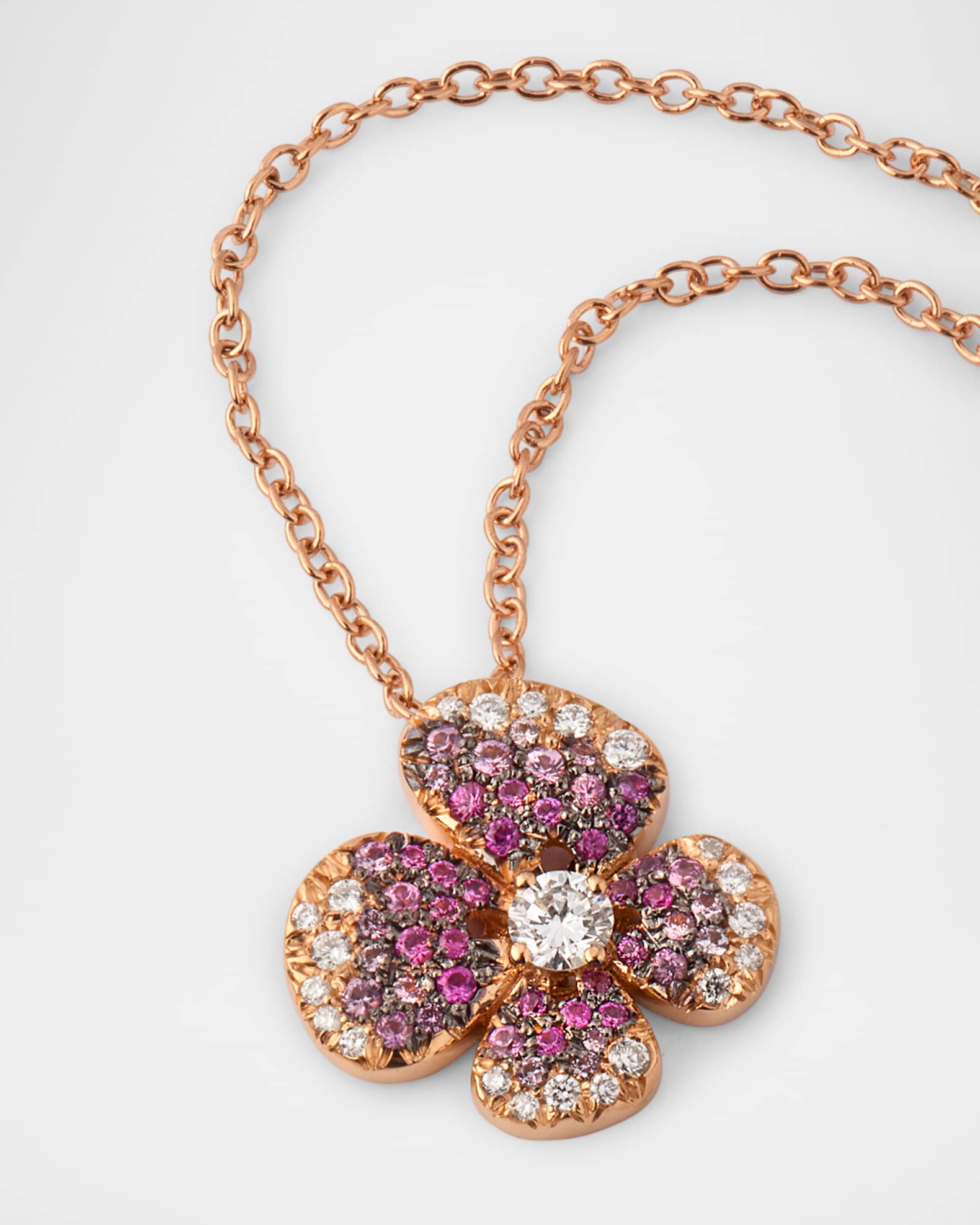 Miseno 18K Rose Gold Flower Pendant Necklace with Diamonds and Pink ...