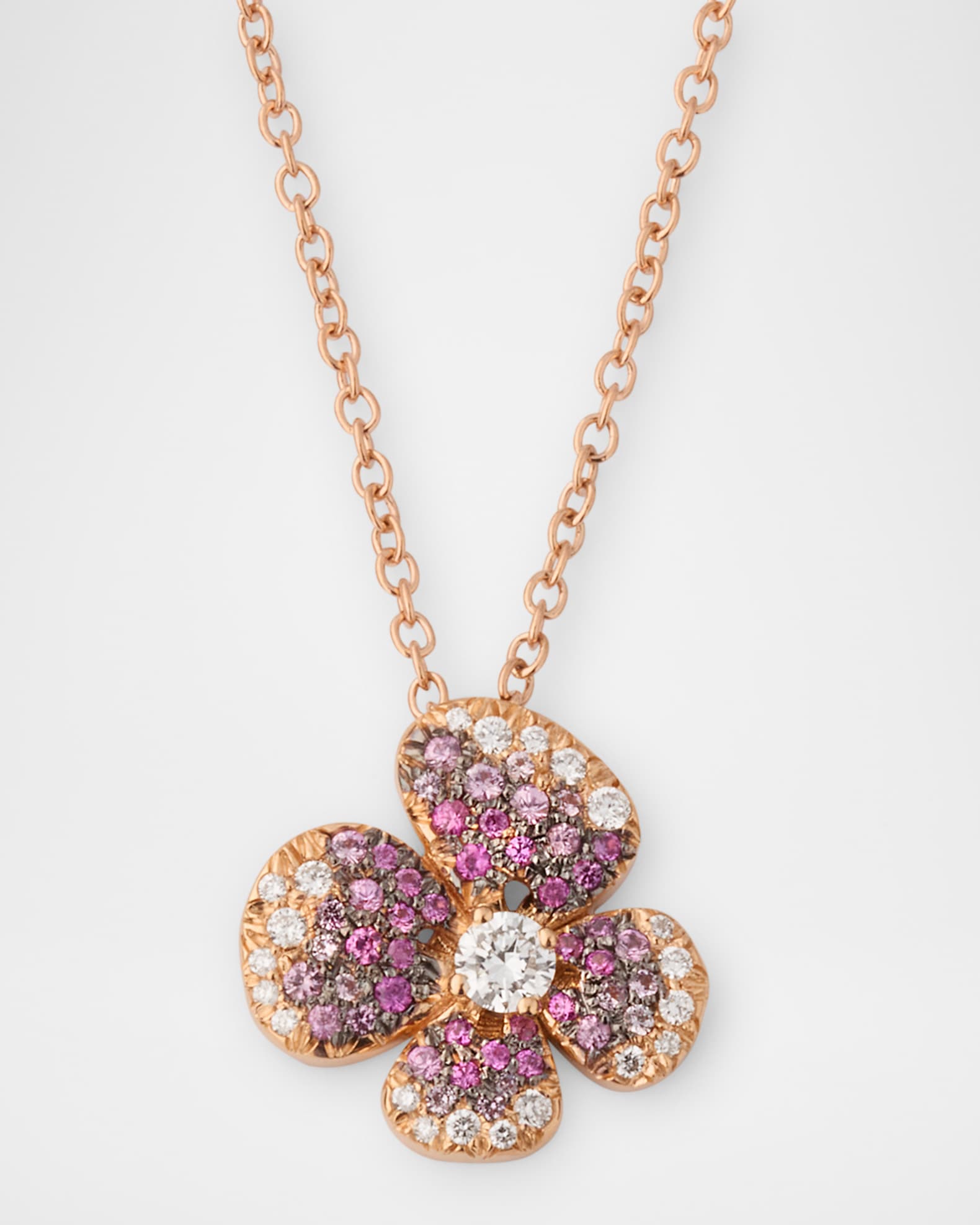 Miseno 18K Rose Gold Flower Pendant Necklace with Diamonds and Pink ...